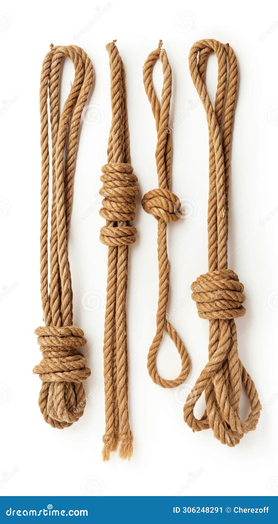 A Set of Ropes of Different Thicknesses with Different Knots Stock ...