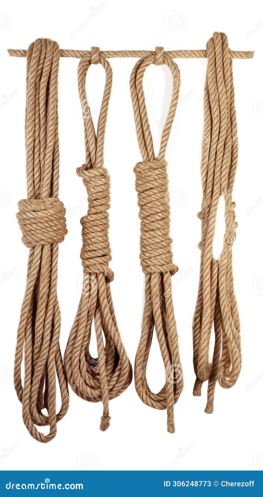 A Set of Ropes of Different Thicknesses with Different Knots Stock ...