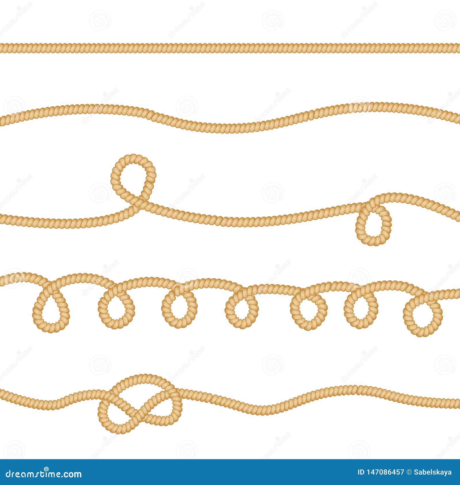 A Set of Ropes with Different Types of Bends, Shapes, Curves, Lines ...