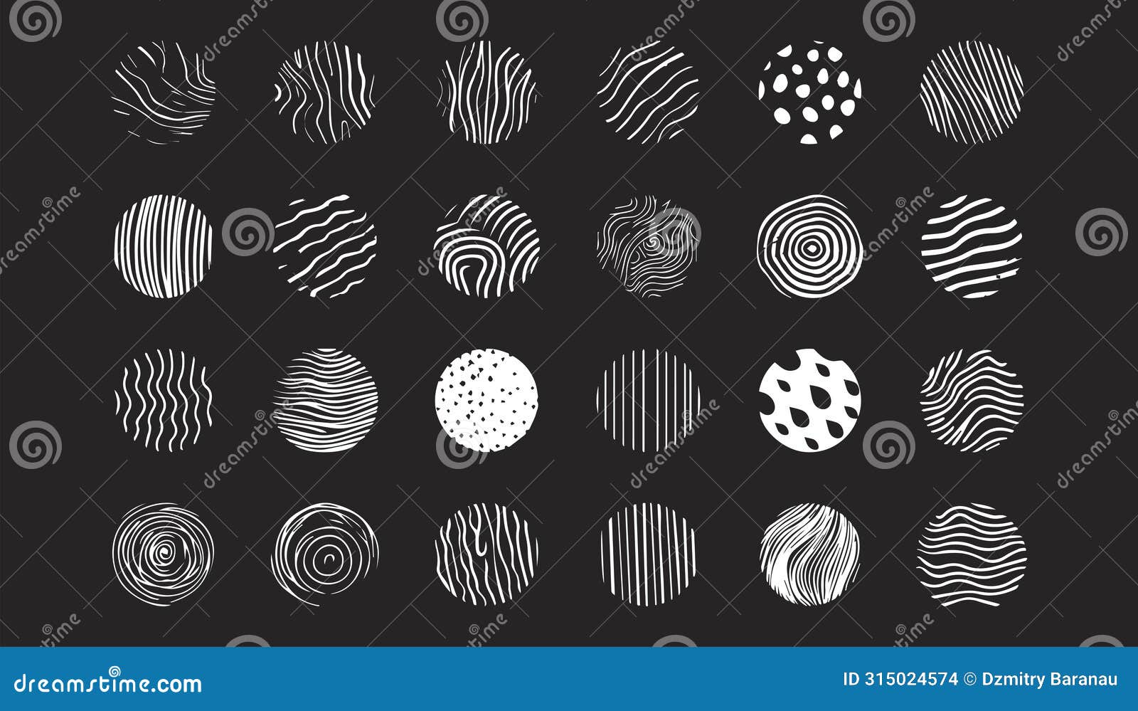 Set Round Abstract Black and White Backgrounds or Patterns. Hand Drawn ...