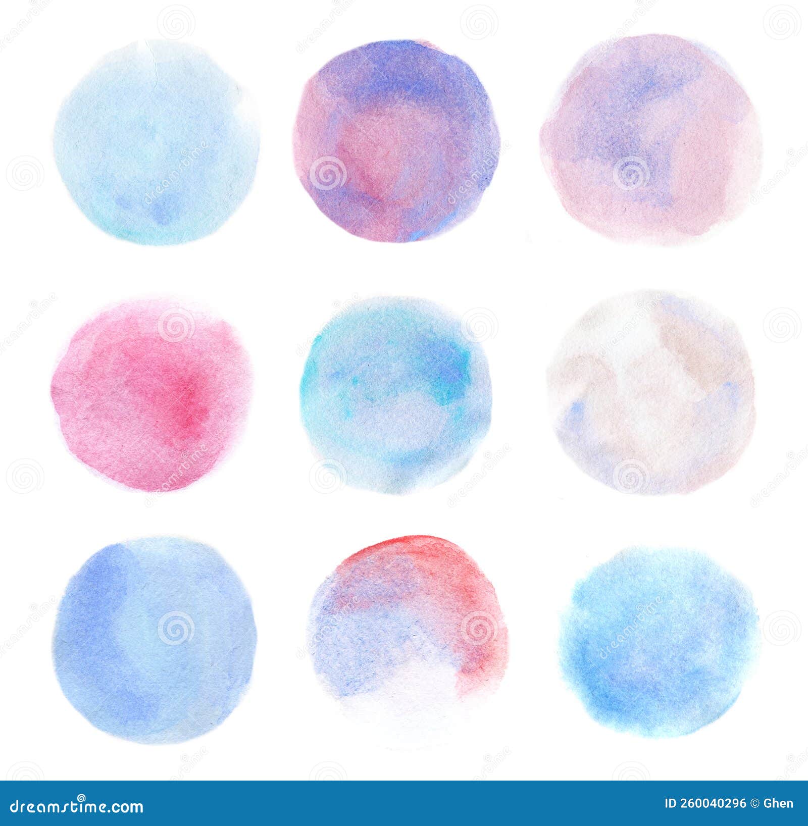 Set of Round Watercolor Backgrounds on White. Hand Drawn Stock ...