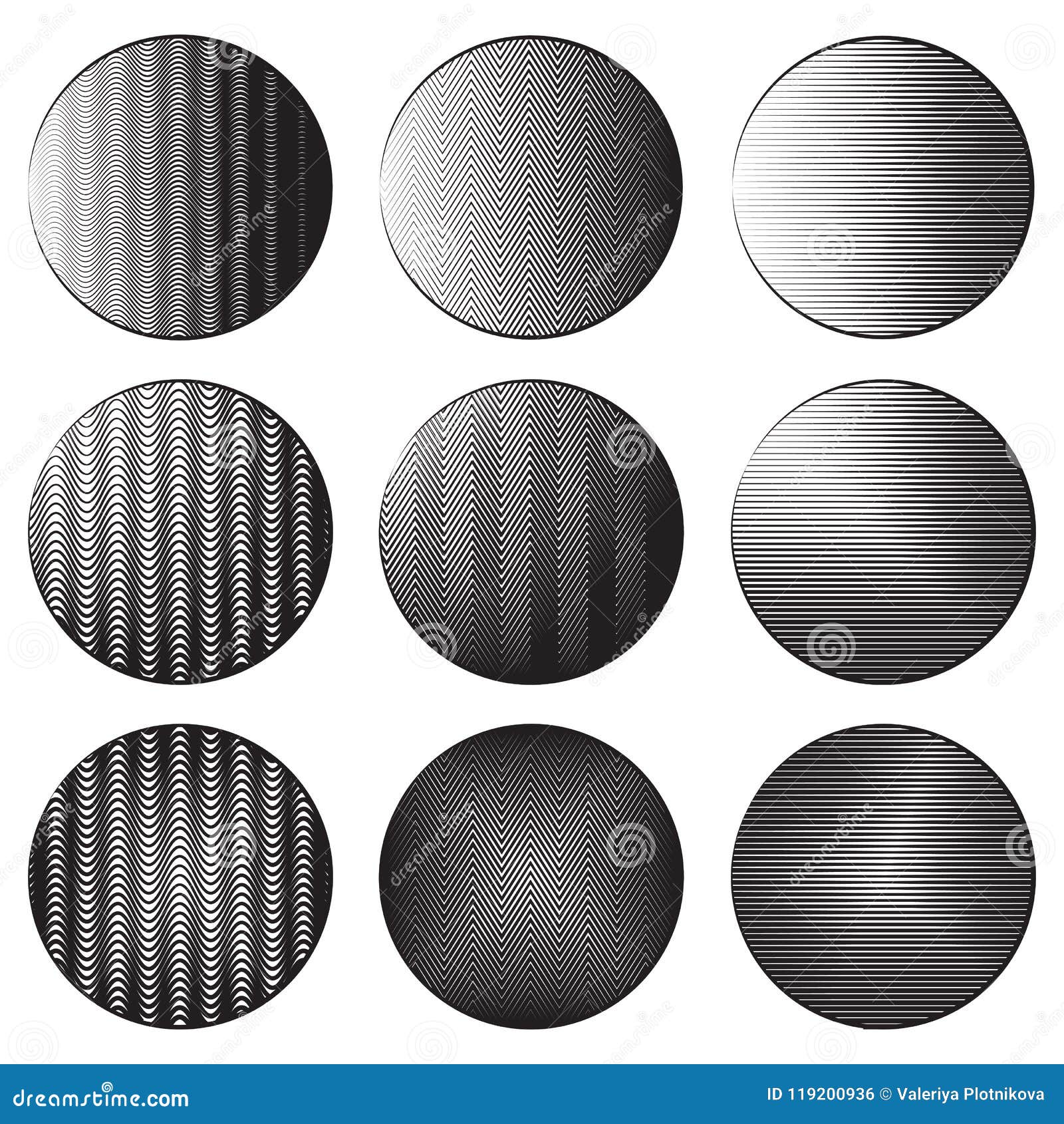 Set of Round Banners with Engraving Shading. Different Types of ...