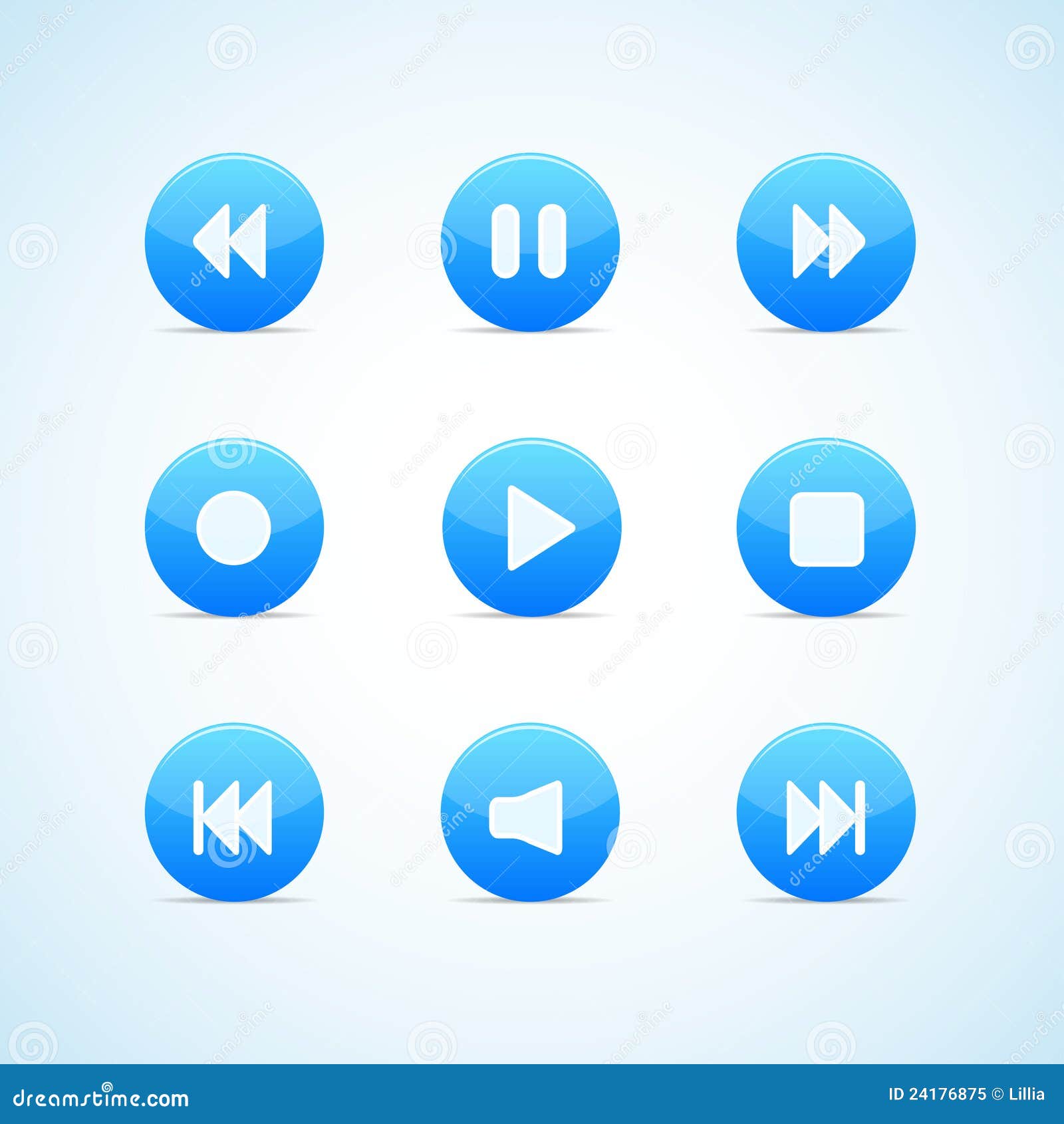 Set of Round Blue Media Player Buttons Stock Vector - Illustration of ...