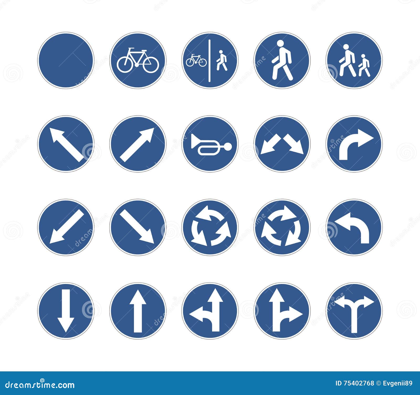 Set of Round Blue Road Signs on White Stock Illustration - Illustration ...