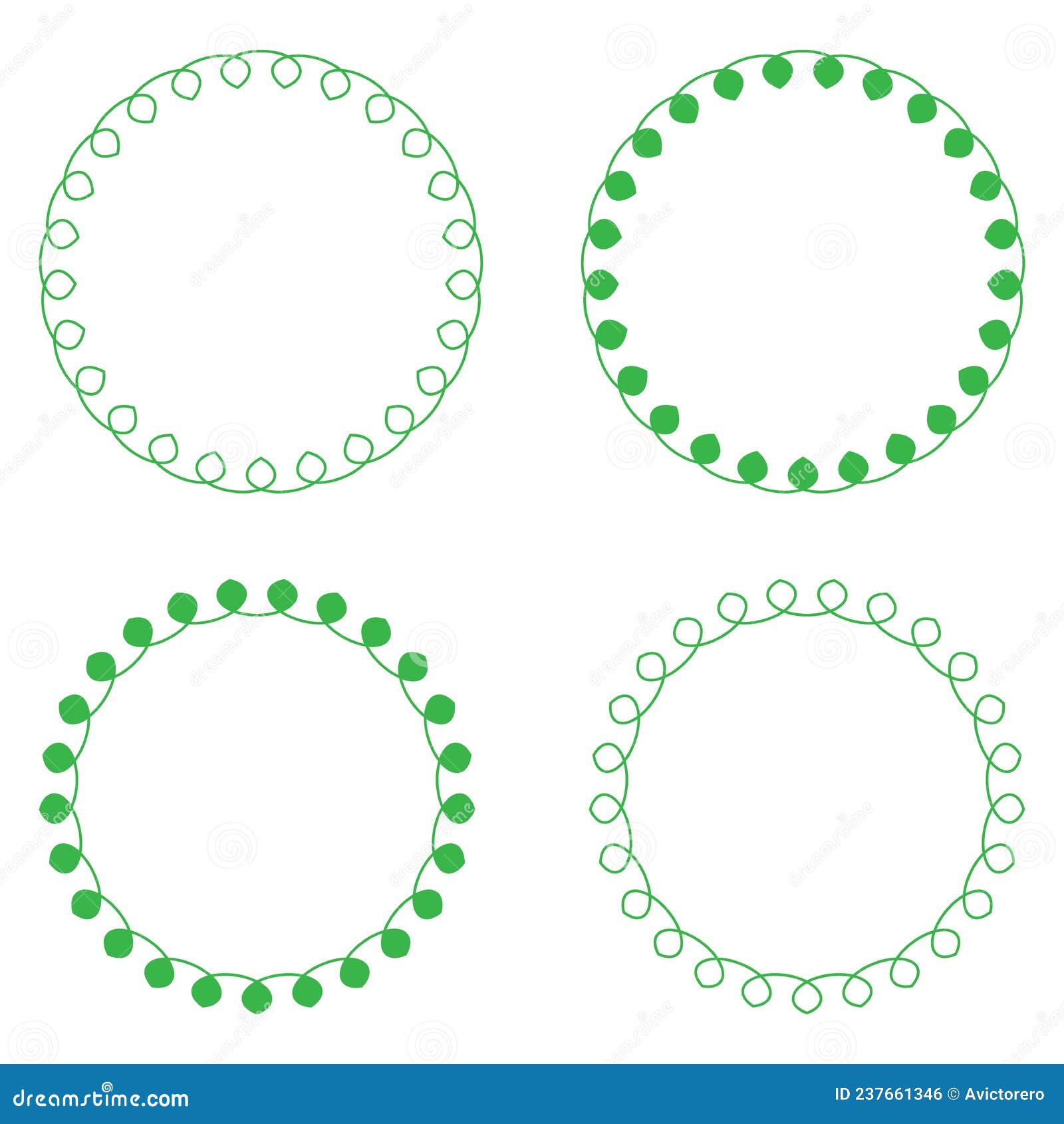 Set of Round Border Frame of Stylized Vegetative Elements Stock Vector ...