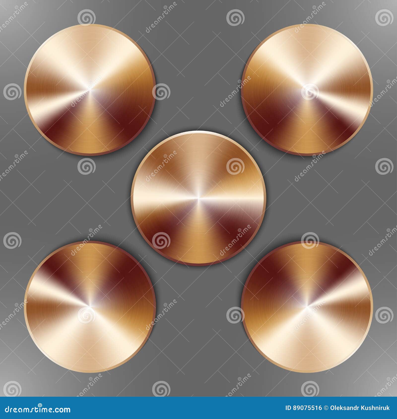 Set of round bronze disks stock vector. Illustration of brushed - 89075516