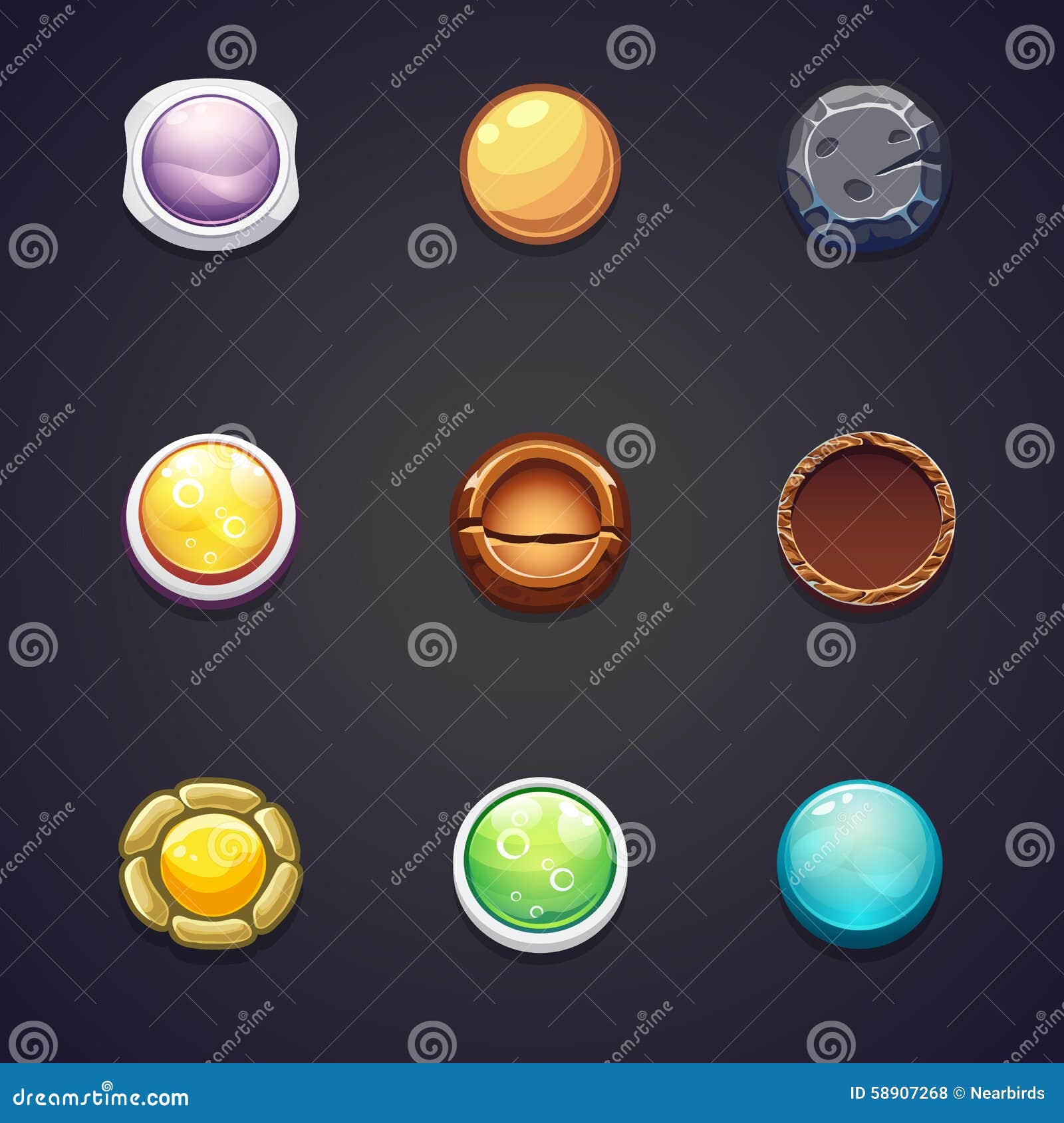 Set of Round Buttons Different Materials for the Web Design Stock ...