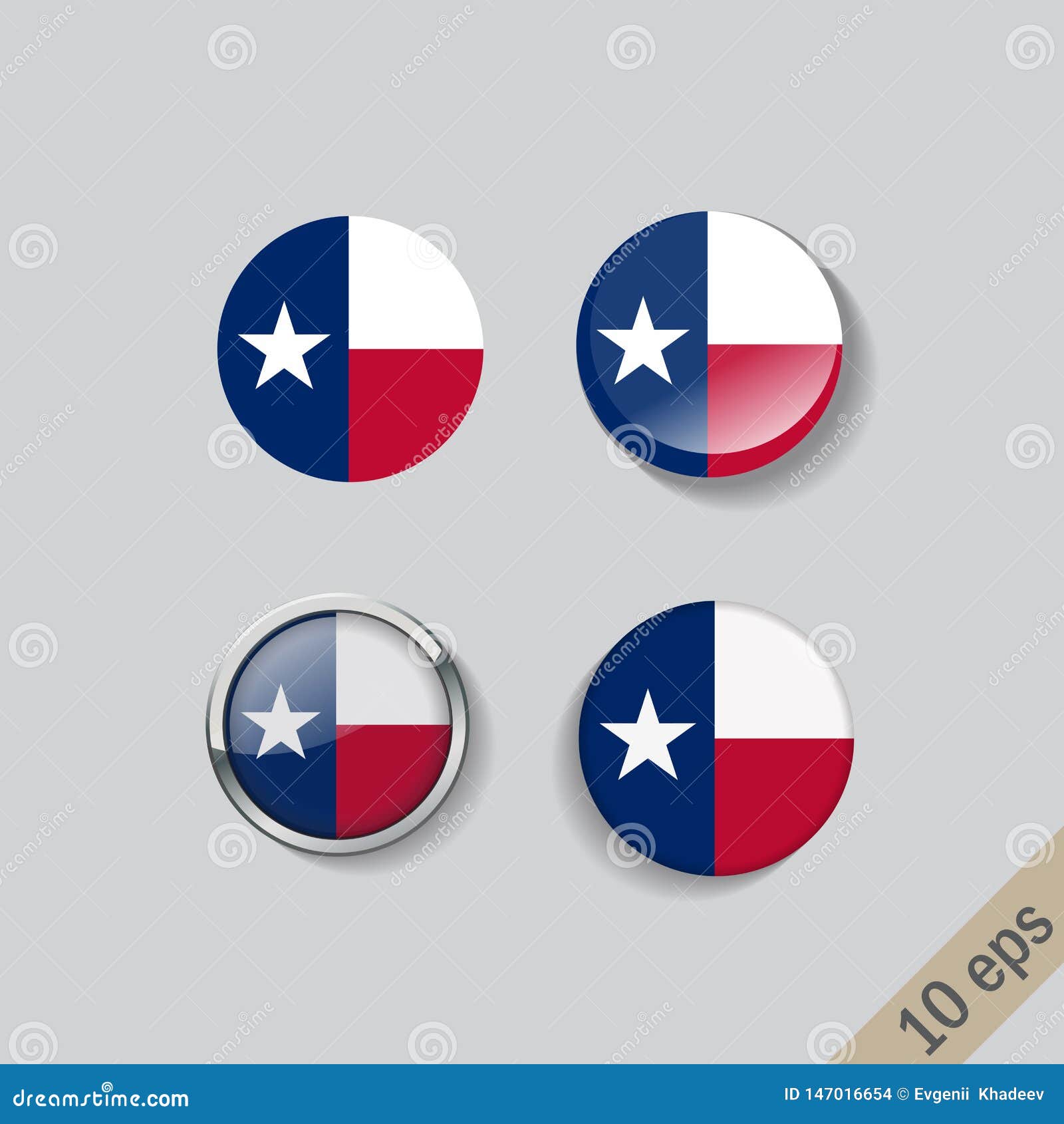 Set of Round Buttons with the Image of Texas State Flag on Gray ...