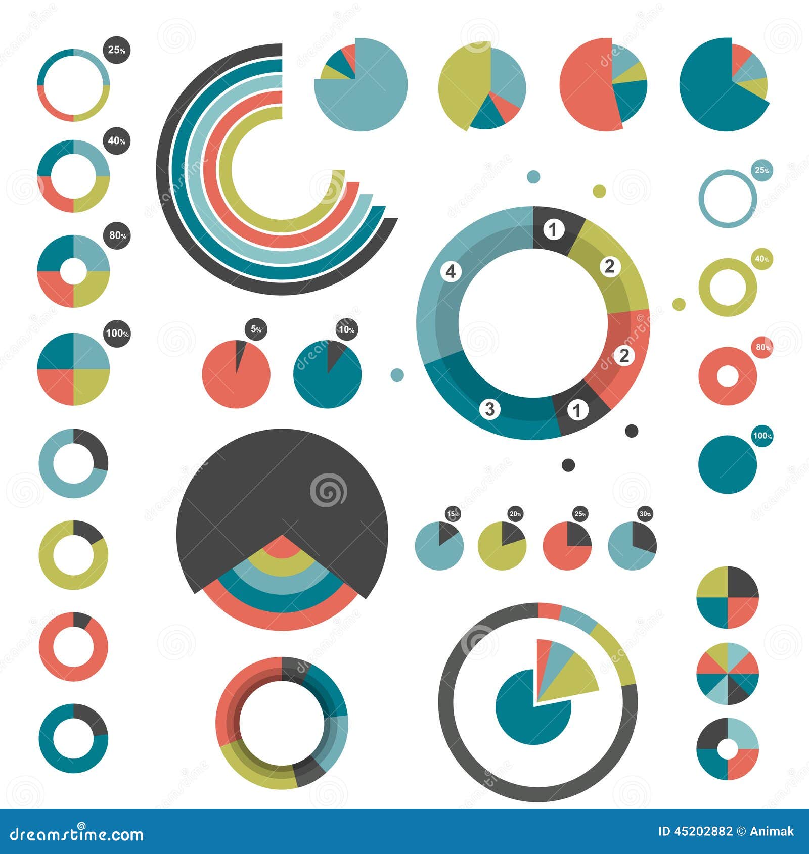 Set of round charts. stock vector. Illustration of annual - 45202882