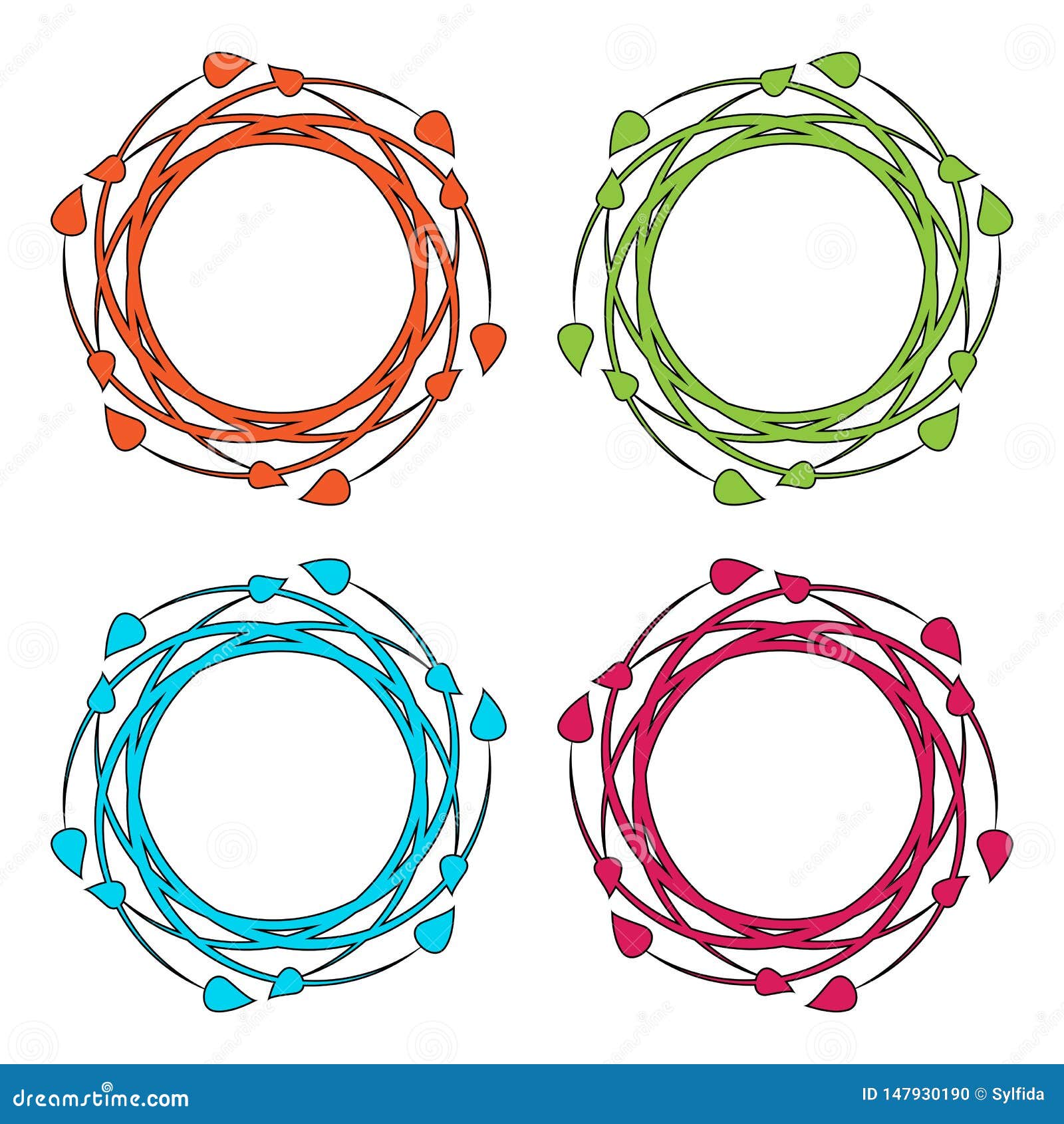 Set of Round Colorful Decorative Frame with Leaves. Vector Stock ...