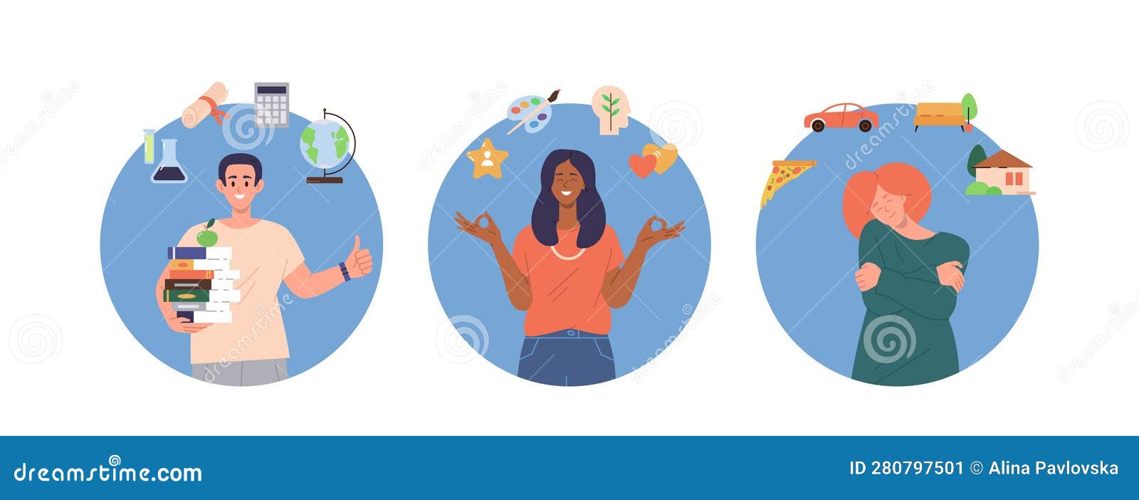 Set of Round Composition with Different People Having Various Basic ...