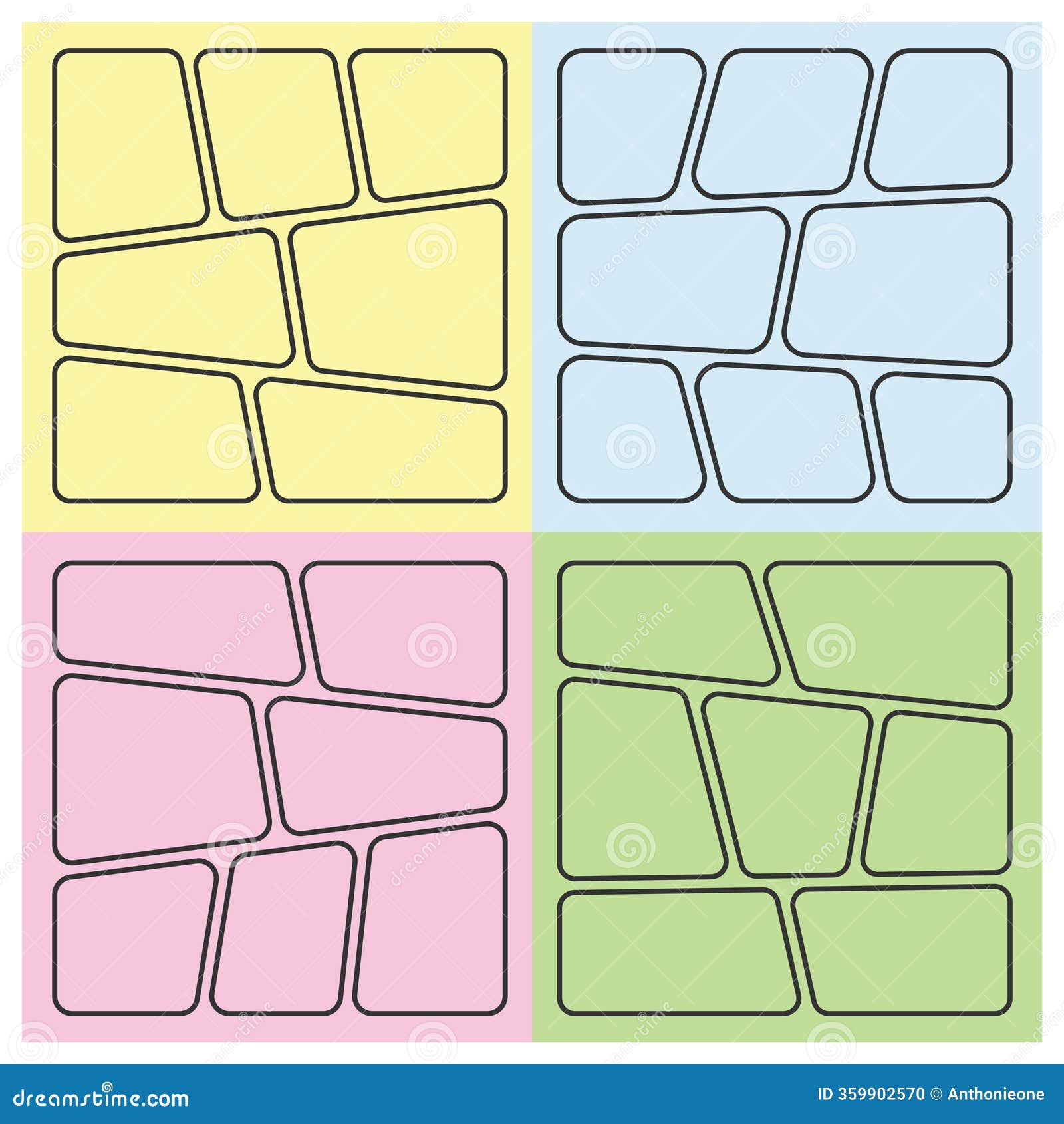 Set of Round Corner Collage Grid Comic Divider Blank Template Isolated ...