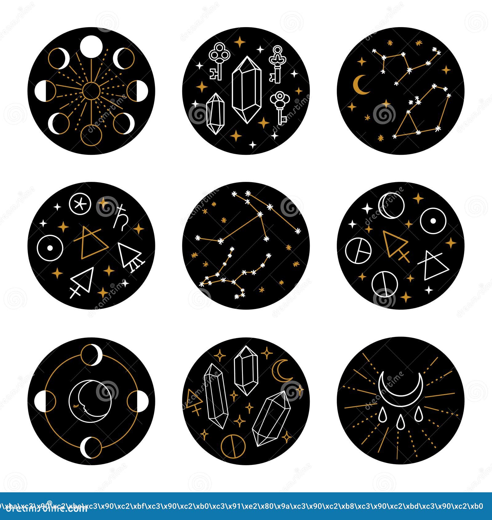 Set of Round Cosmic Stickers Stock Vector - Illustration of moon ...