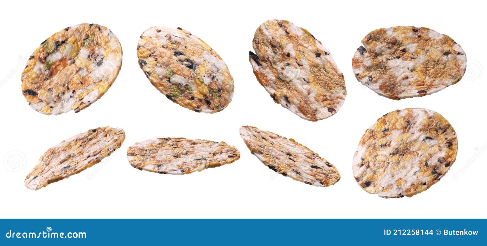 A Set of Round Crispbread. Isolated on a White Background Stock Photo ...