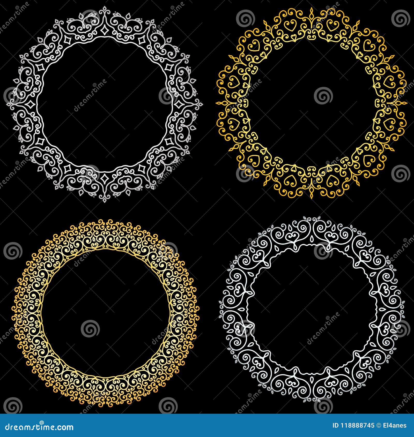 Set of Round Curly Decorative Frames Stock Vector - Illustration of ...