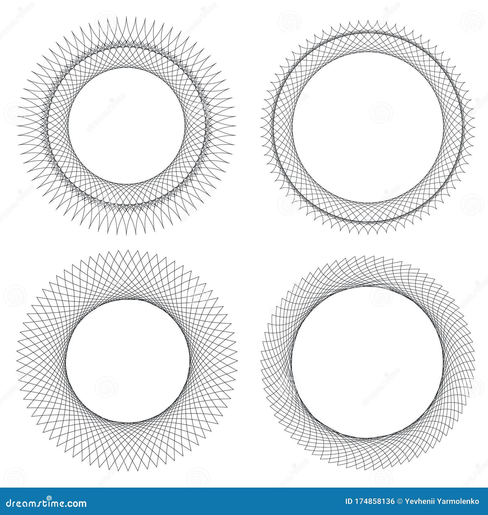 Set of 4 Round Decorative Border Frames. Design Elements for Logos, Web ...