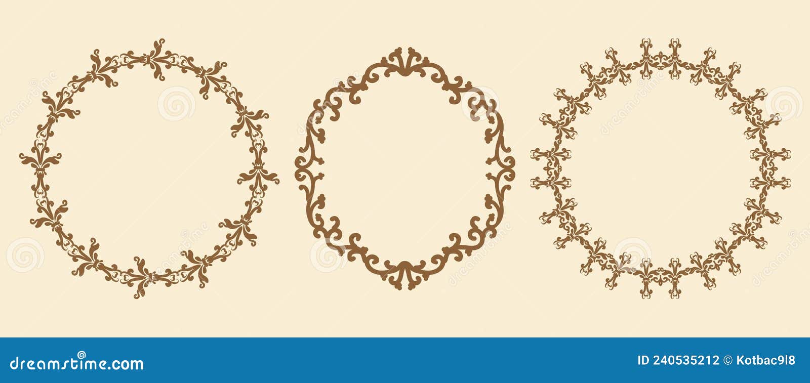 Set of Round Decorative Frames in Vintage Style. Stock Vector ...