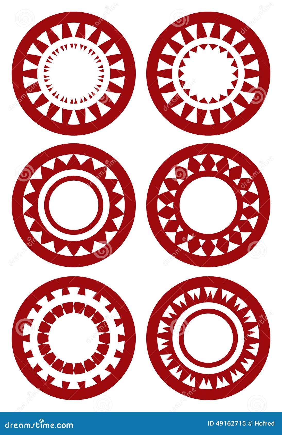 Set of Round Decorative Patterns in Red on White Background Stock ...