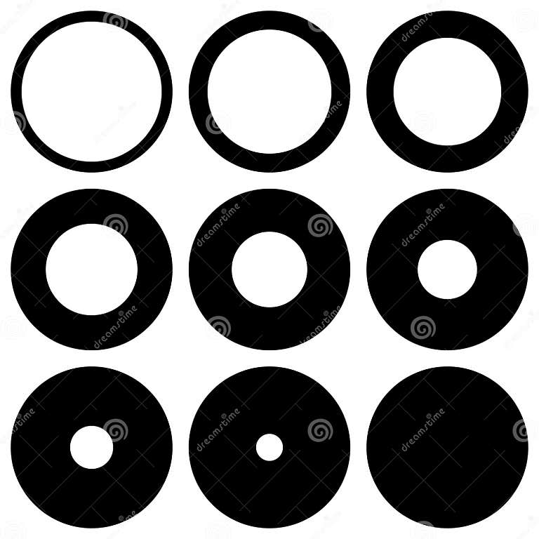 Set Round with Different Thickness Perimeter Outline, Vector Circle ...