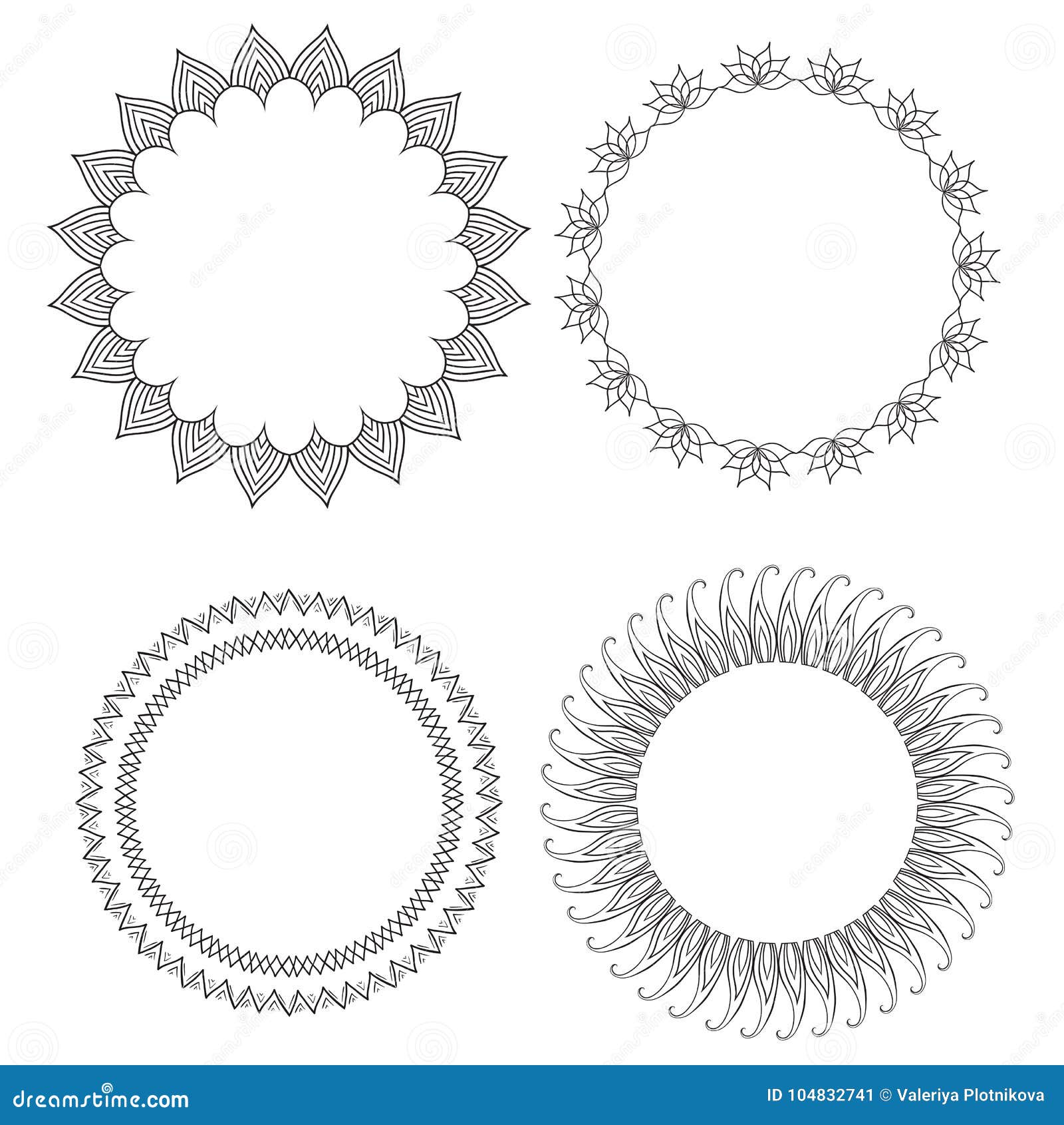 Set of Round Doodle Frames with Different Patterns. Stock Vector ...