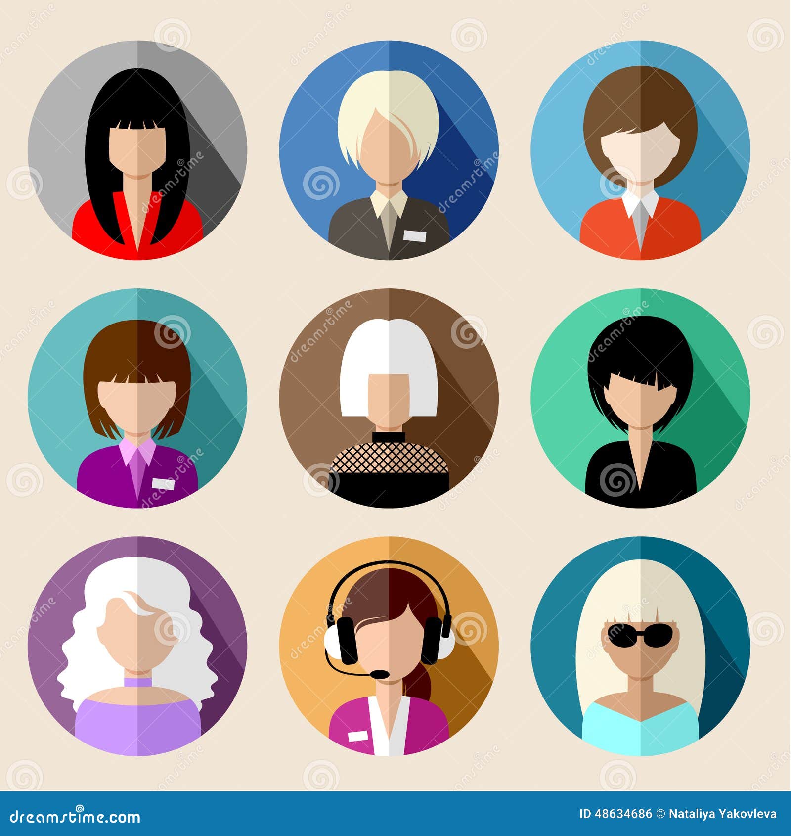Set of Round Flat Icons with Women. Stock Vector - Illustration of flat ...