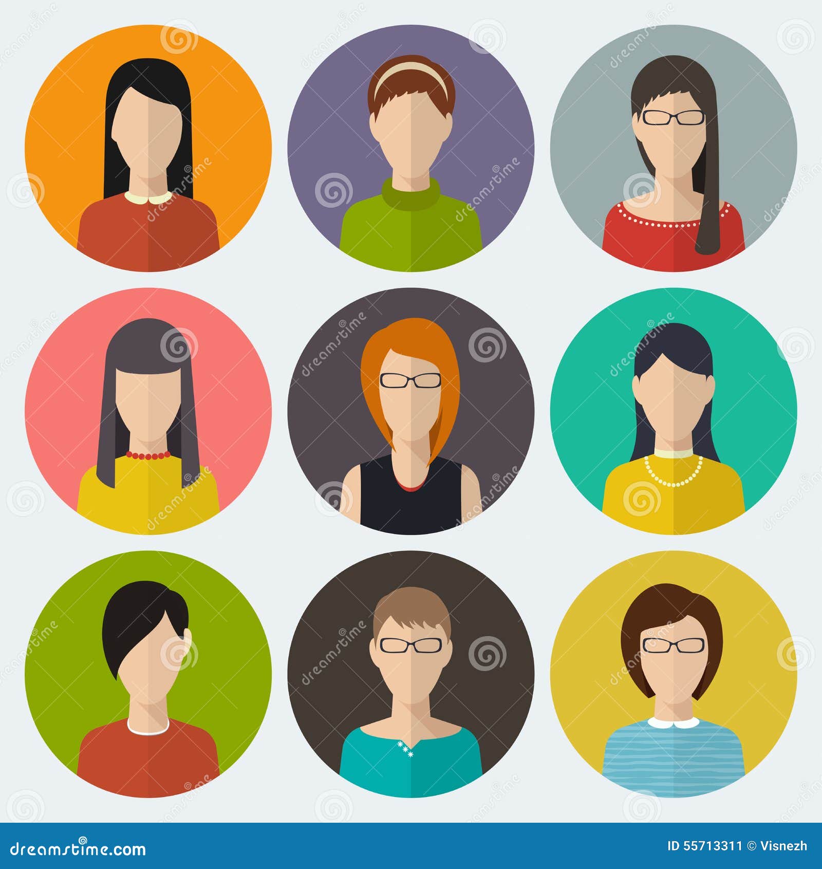 Set of Round Flat Icons with Women Stock Vector - Illustration of ...