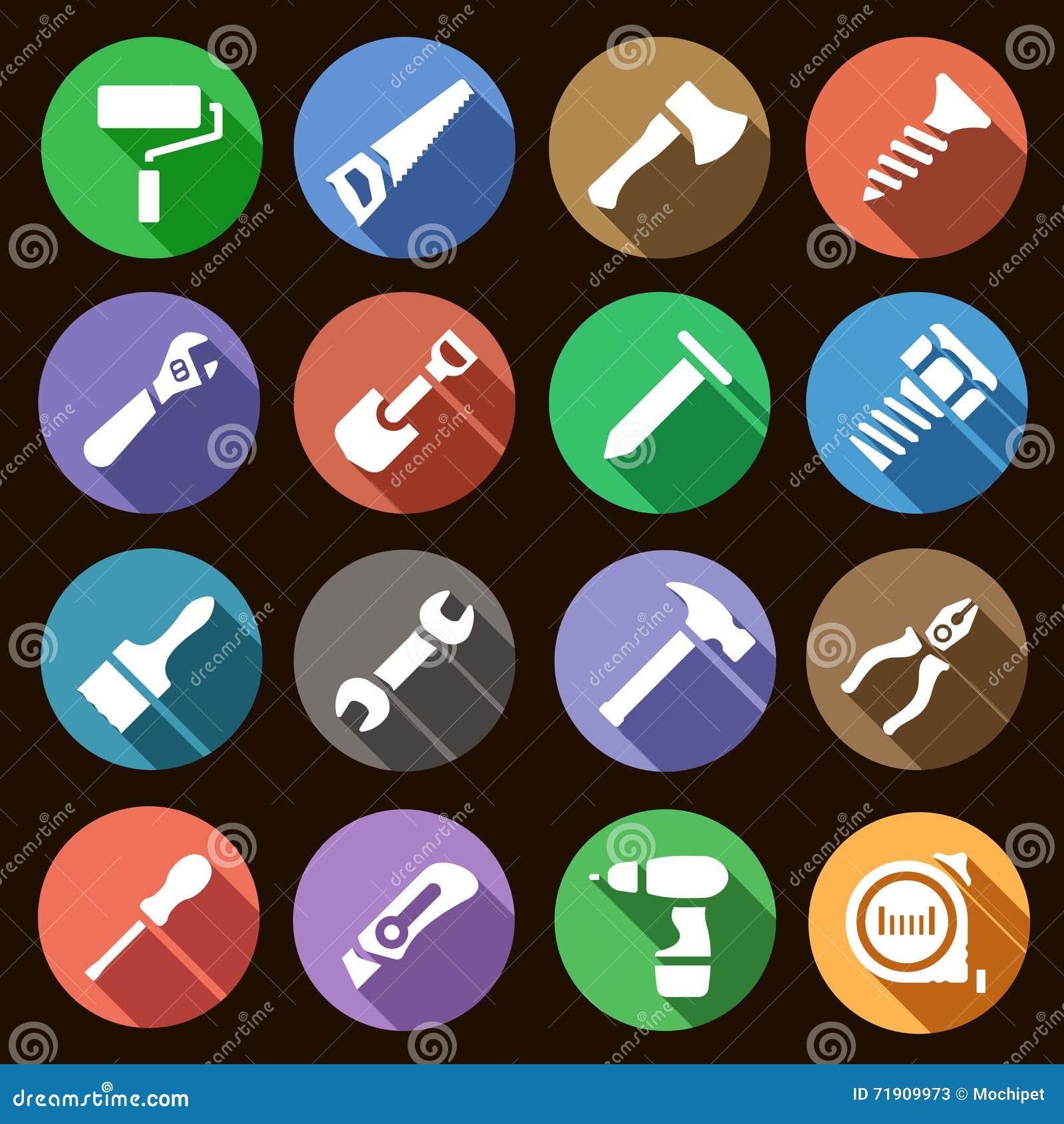 Set of Round Flat Simple Icons Work Tools with Shadow Effect Stock ...