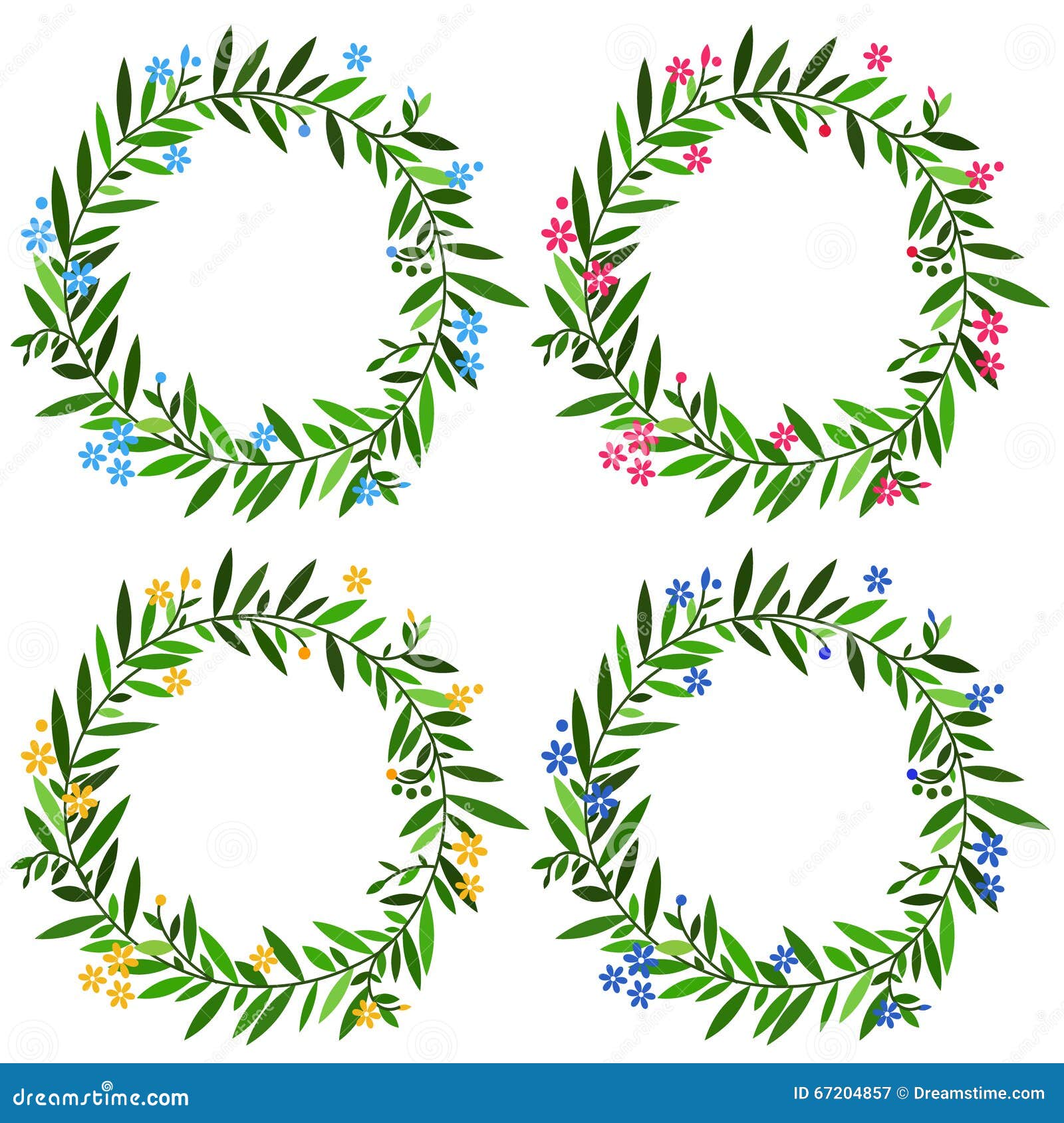 Set of Round Floral Frames with Spring Flowers and Leaves Stock Vector ...