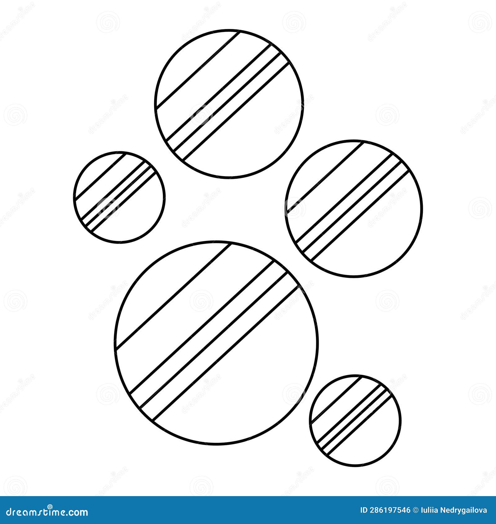 Set of Round Frameless Mirrors with Reflection, Doodle Style Flat ...