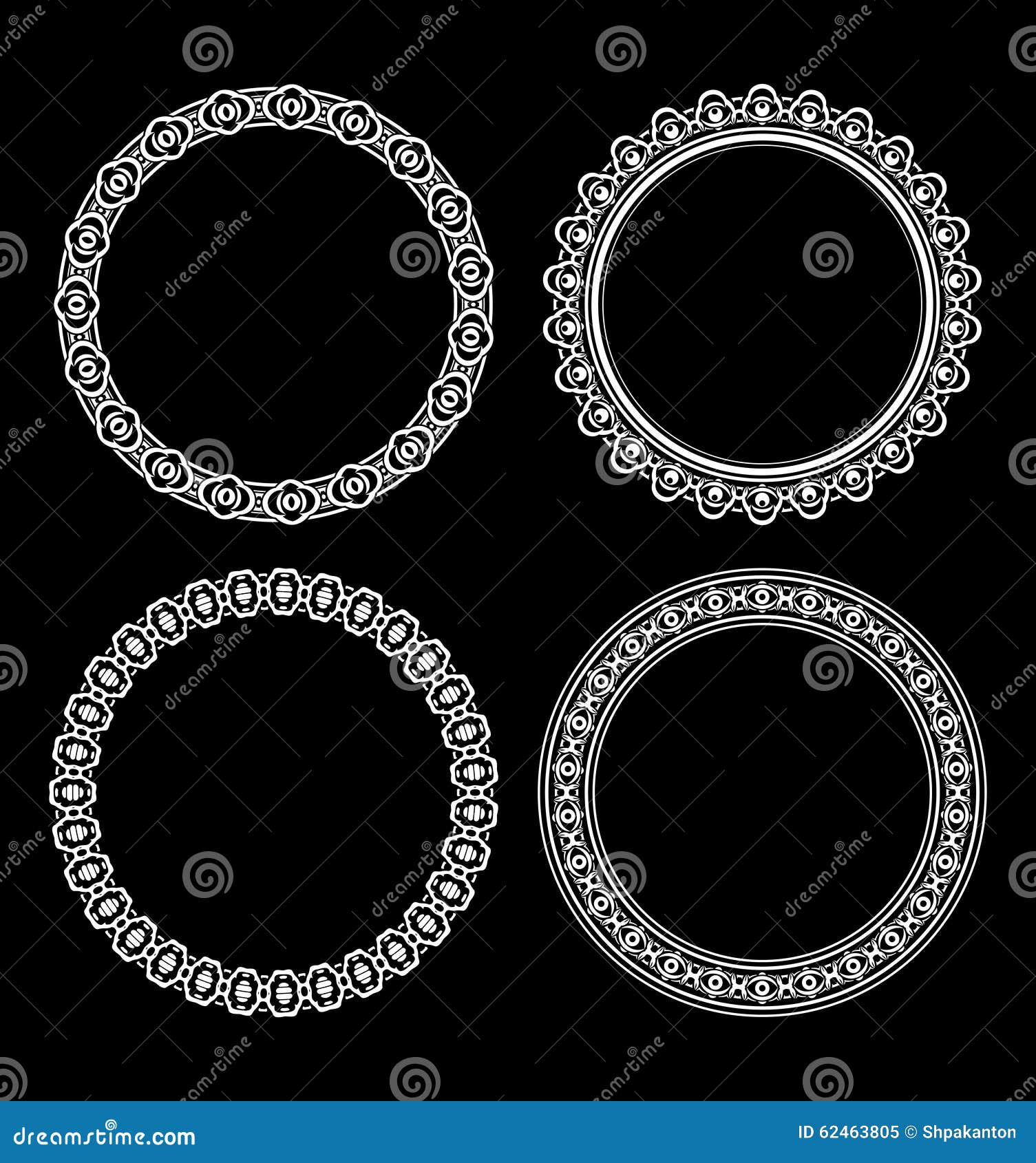 Set of Round Frames on a Black Background Stock Vector - Illustration ...