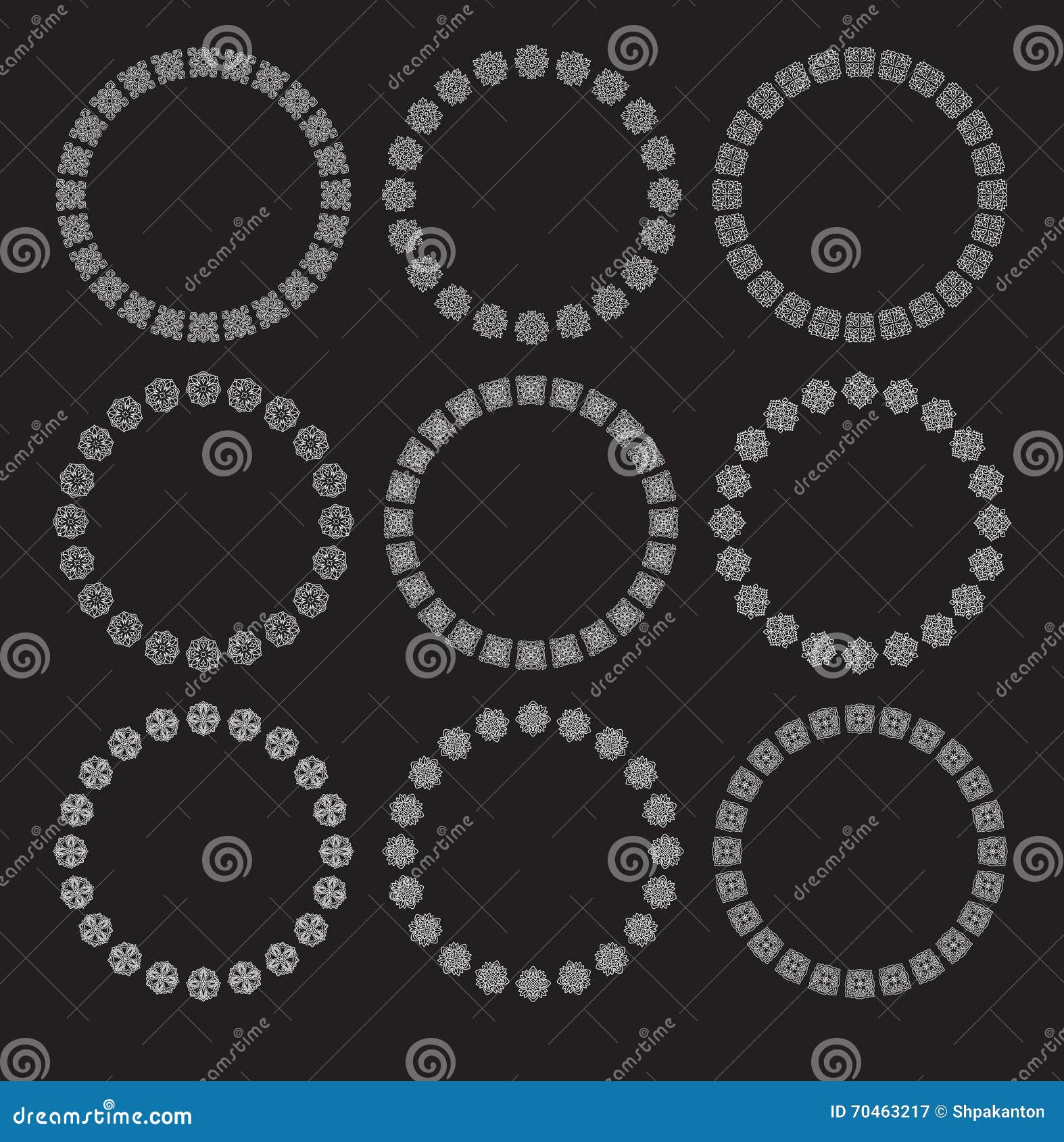Set of Round Frames on a Black Background Stock Vector - Illustration ...