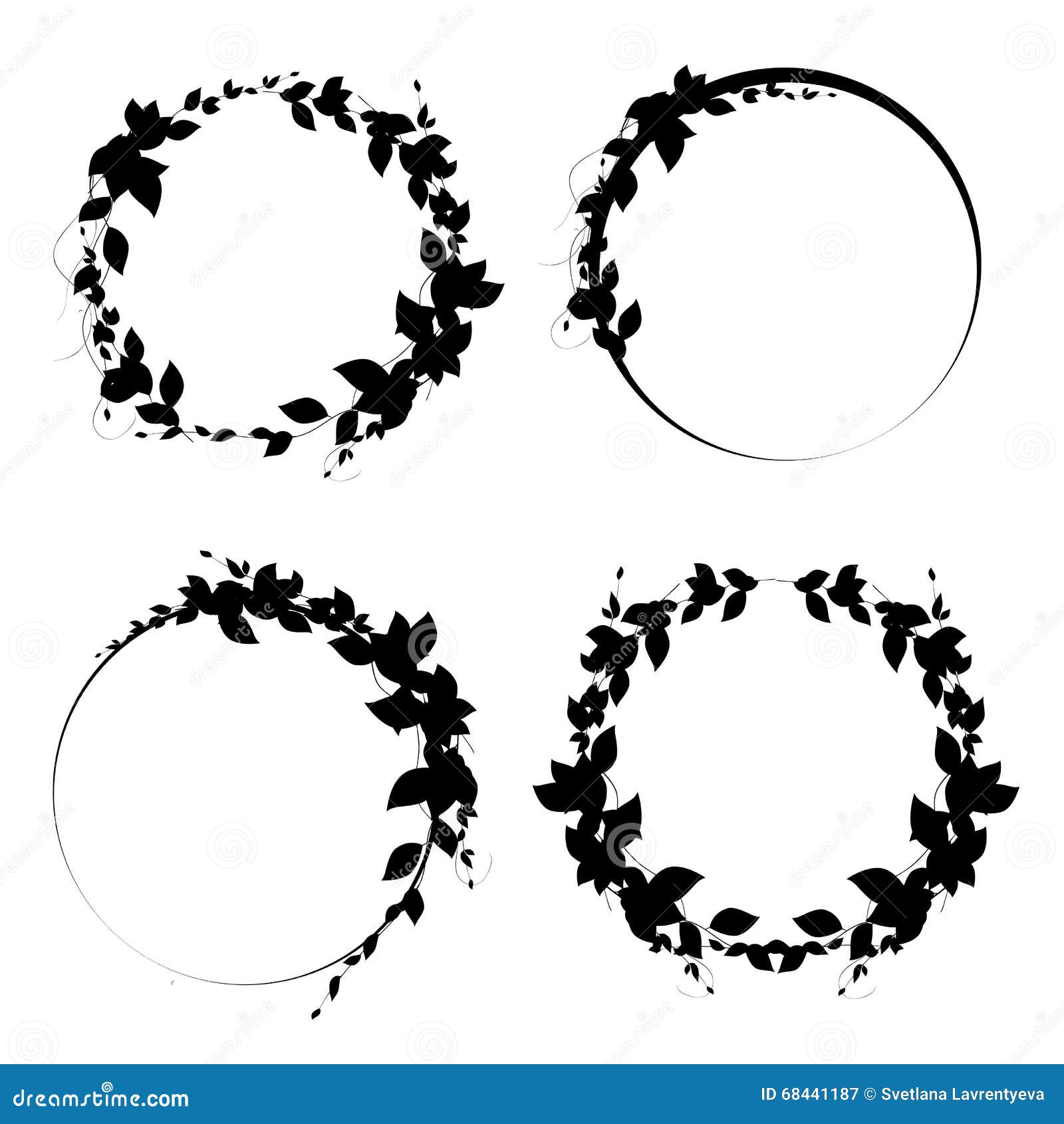 Set of Round Frames. Black Framework with Leaves Stock Vector ...