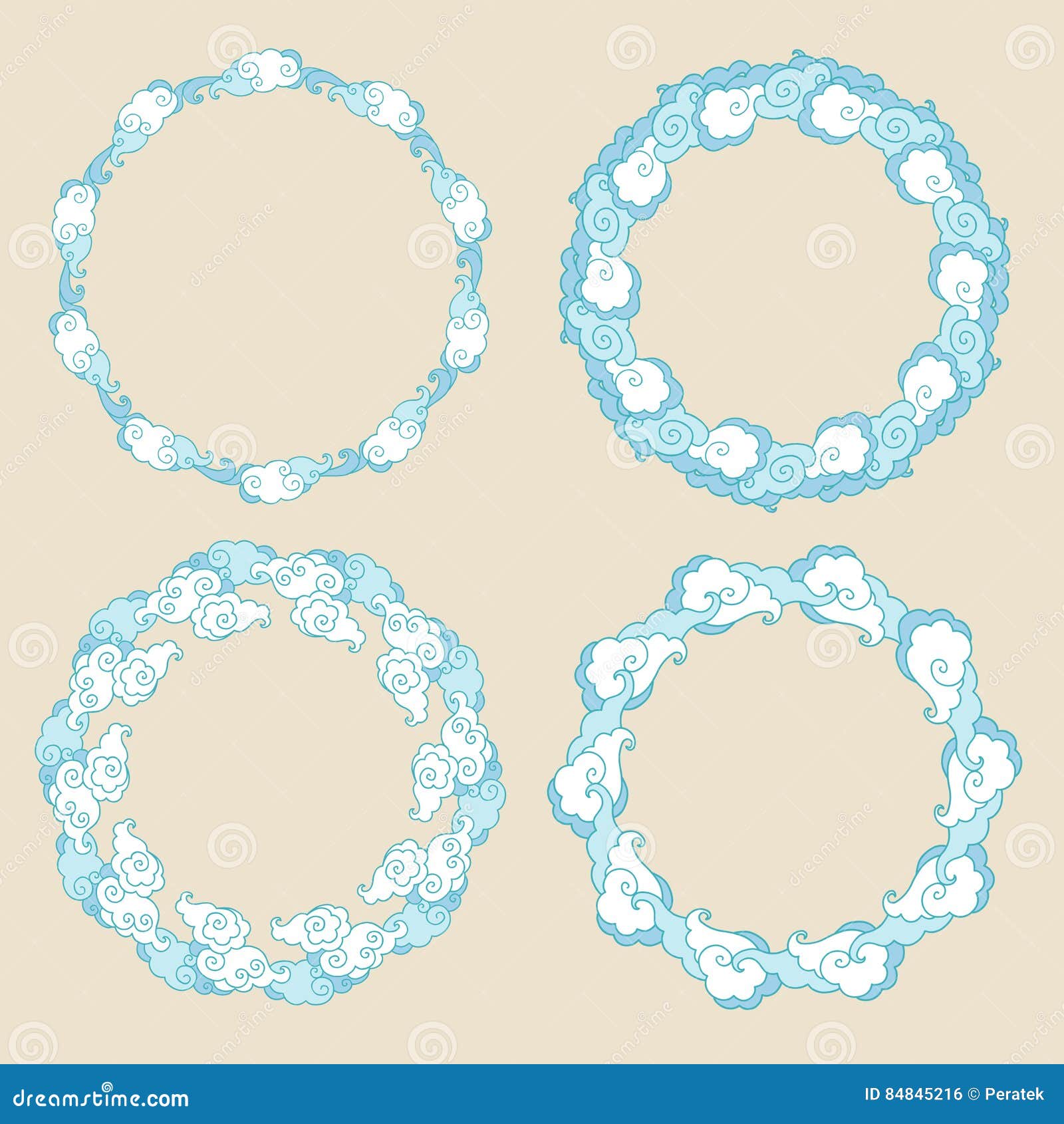 Set of Round Frames with Clouds in Oriental Style. Stock Vector ...