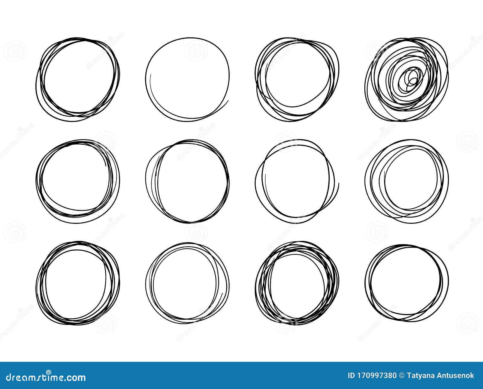 Set of Round Frames, Hand Drawing with a Pencil, Pen. Round Design ...