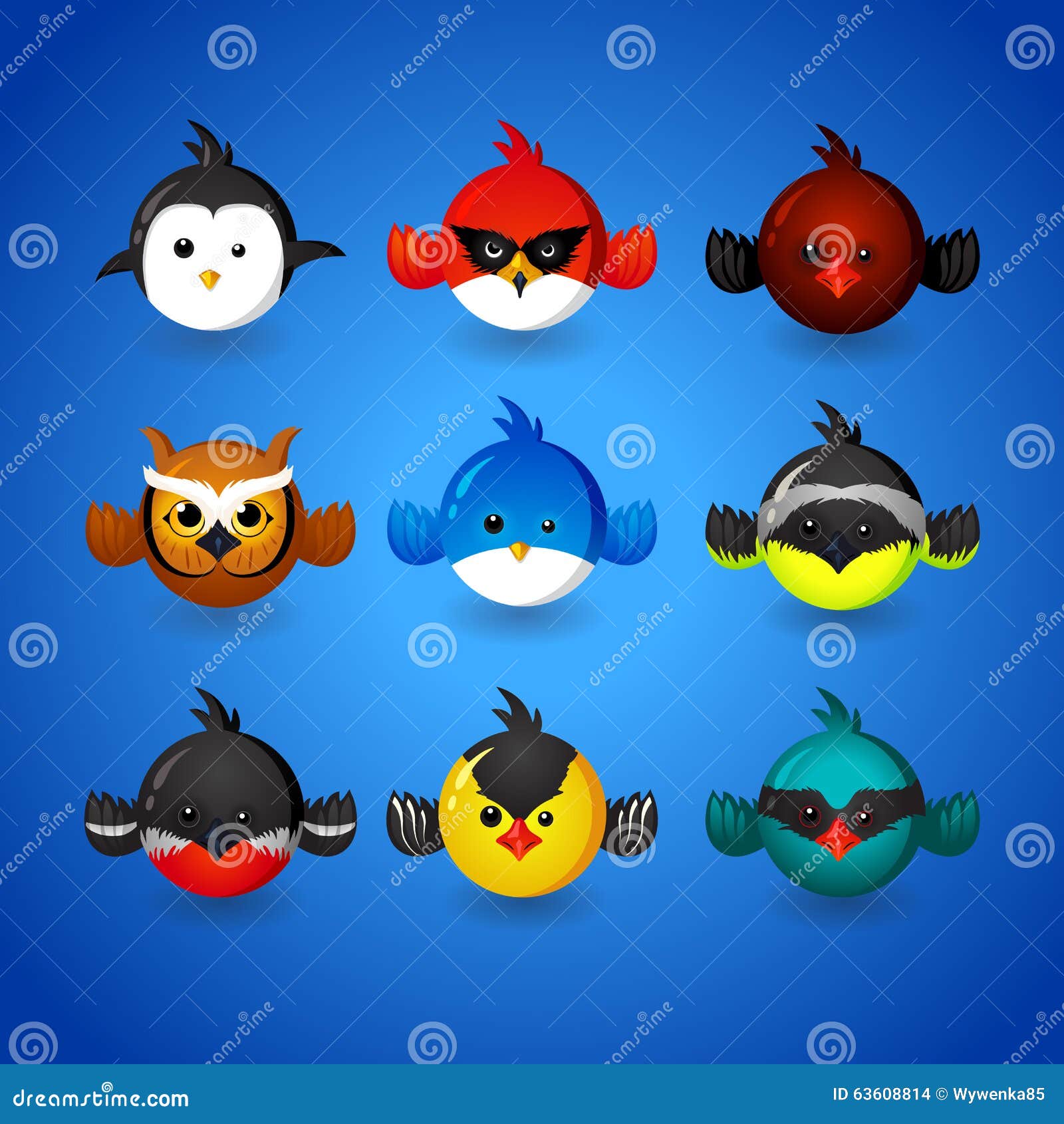 Set round funny birds stock vector. Illustration of funny - 63608814