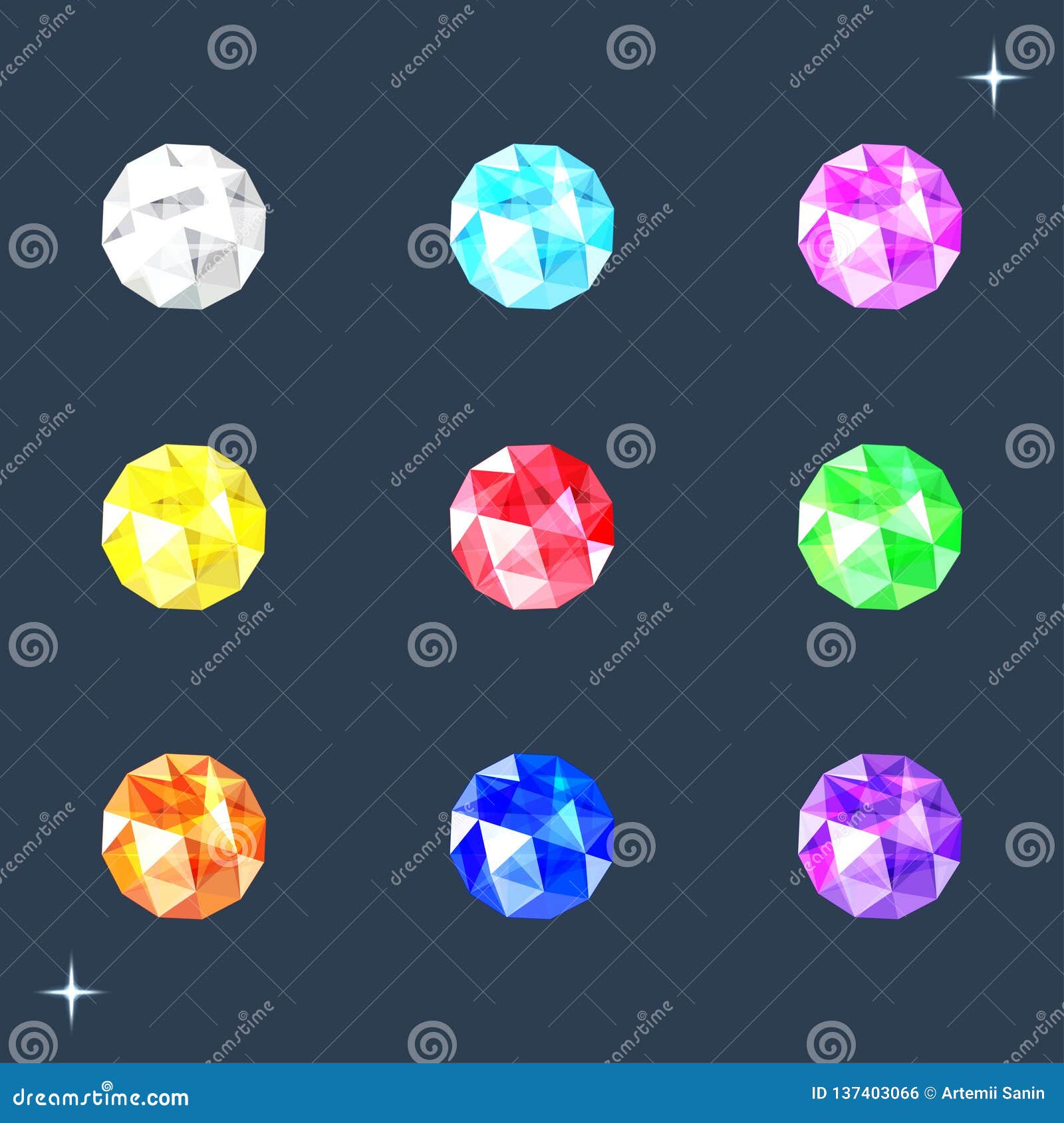 Set of Round Gems Stones of Different Colors Stock Vector ...