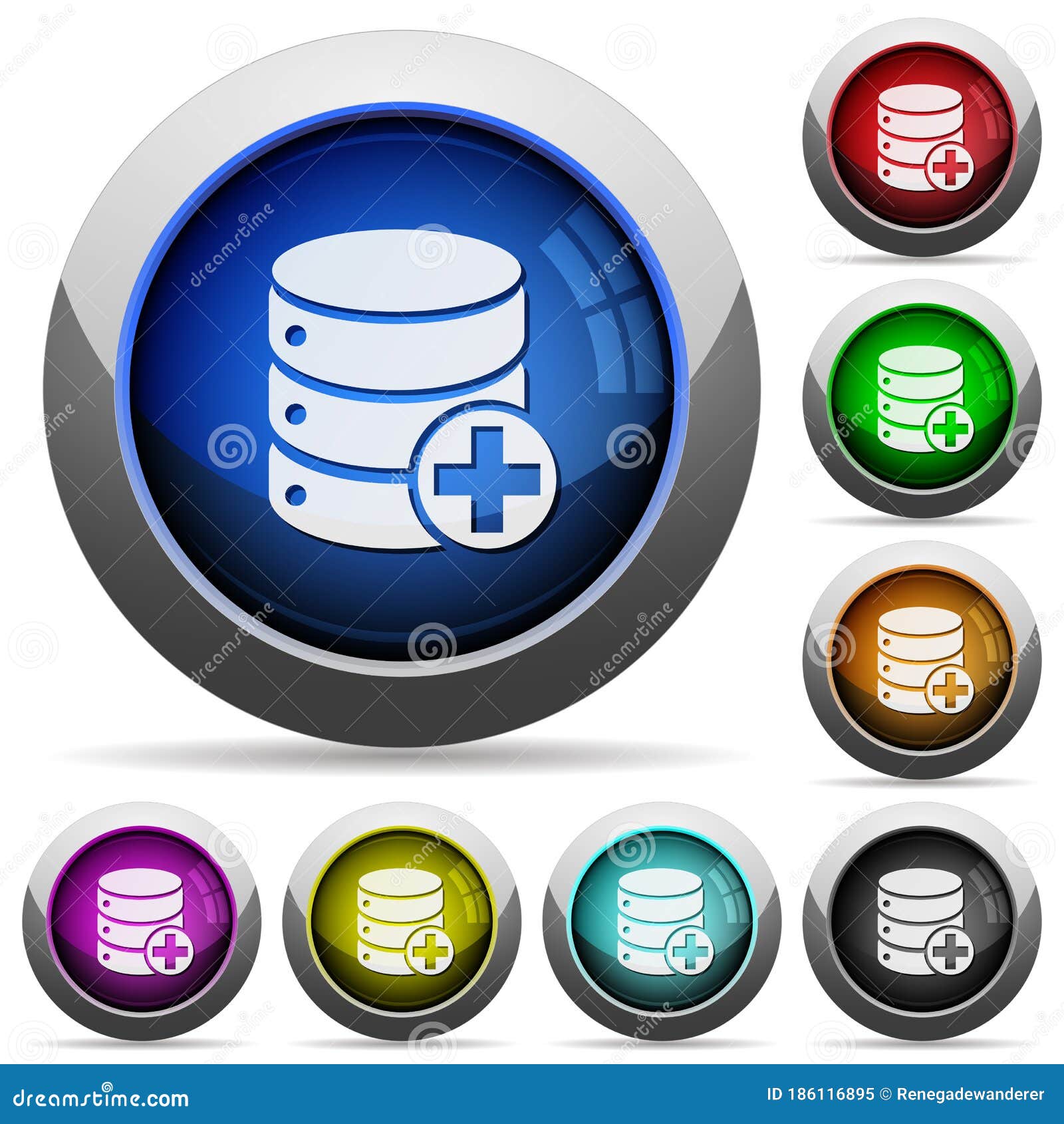 Set of Round Glossy Add To Database Buttons. Stock Vector ...