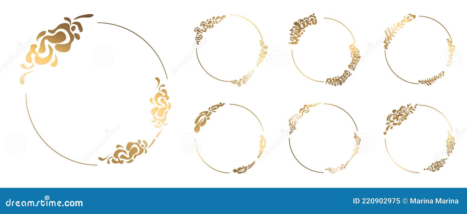 Set of Round Gold Frames in a Modern Style on a White Background ...