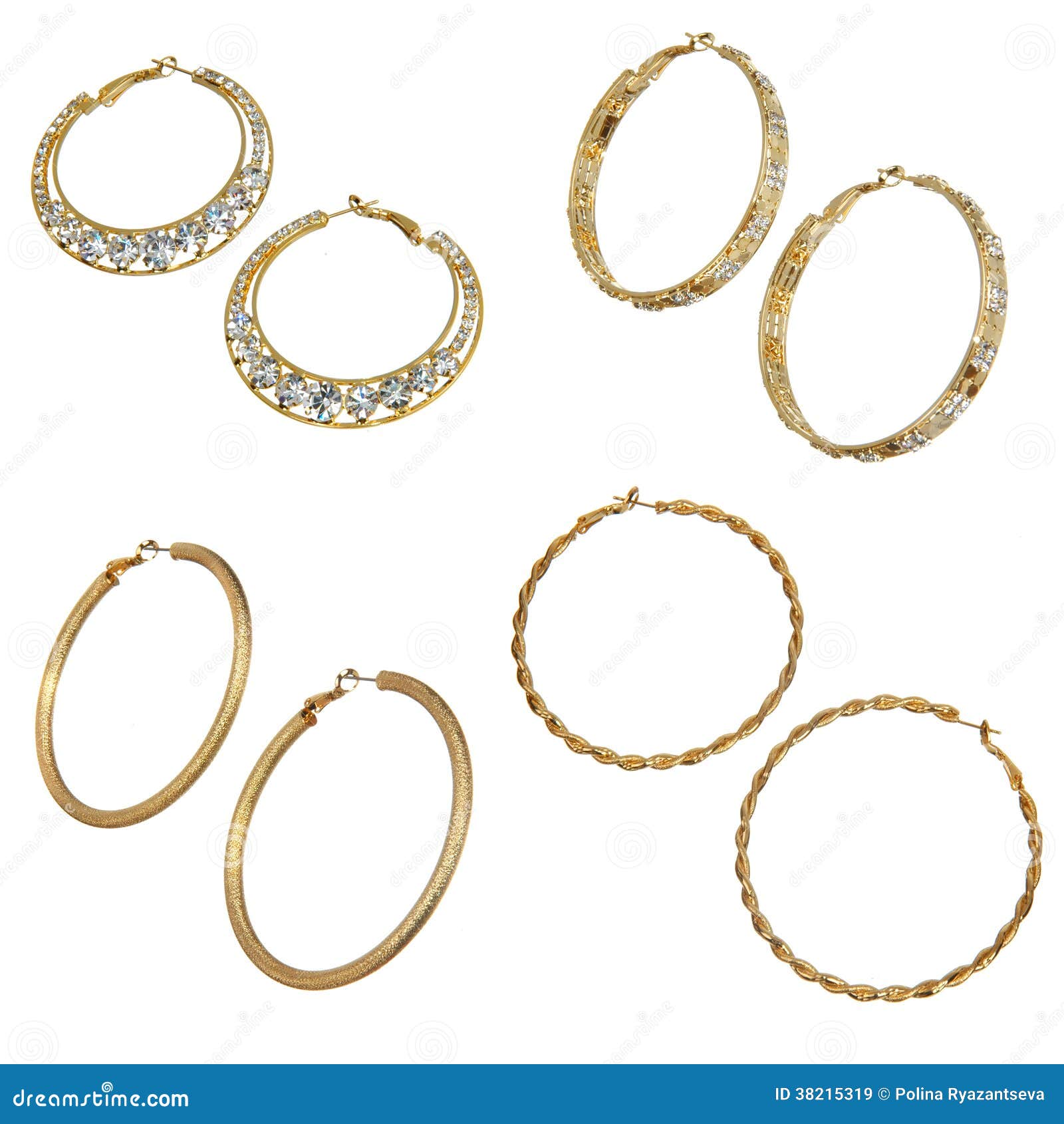 Set of Round Golden Earrings Stock Image - Image of metallic, brilliant ...