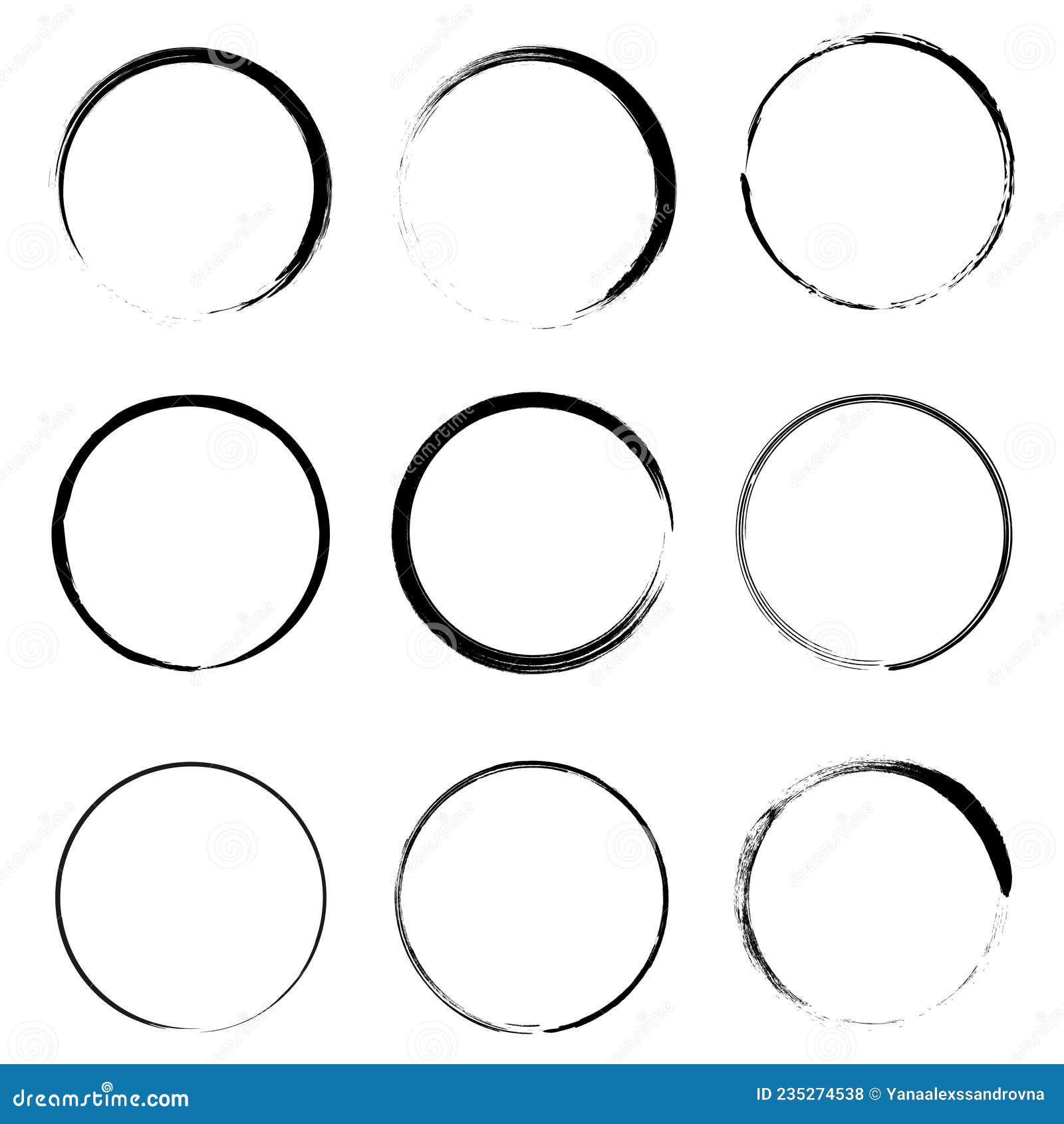 Set of Round Grunge Frames. Empty Circlular Borders. Vector ...