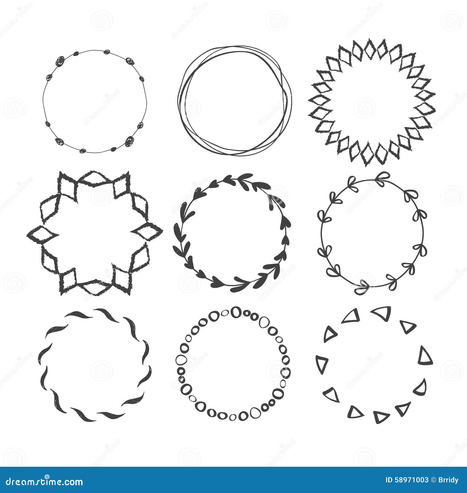 Set of Round Hand Drawn Ink Frames Stock Vector - Illustration of ...