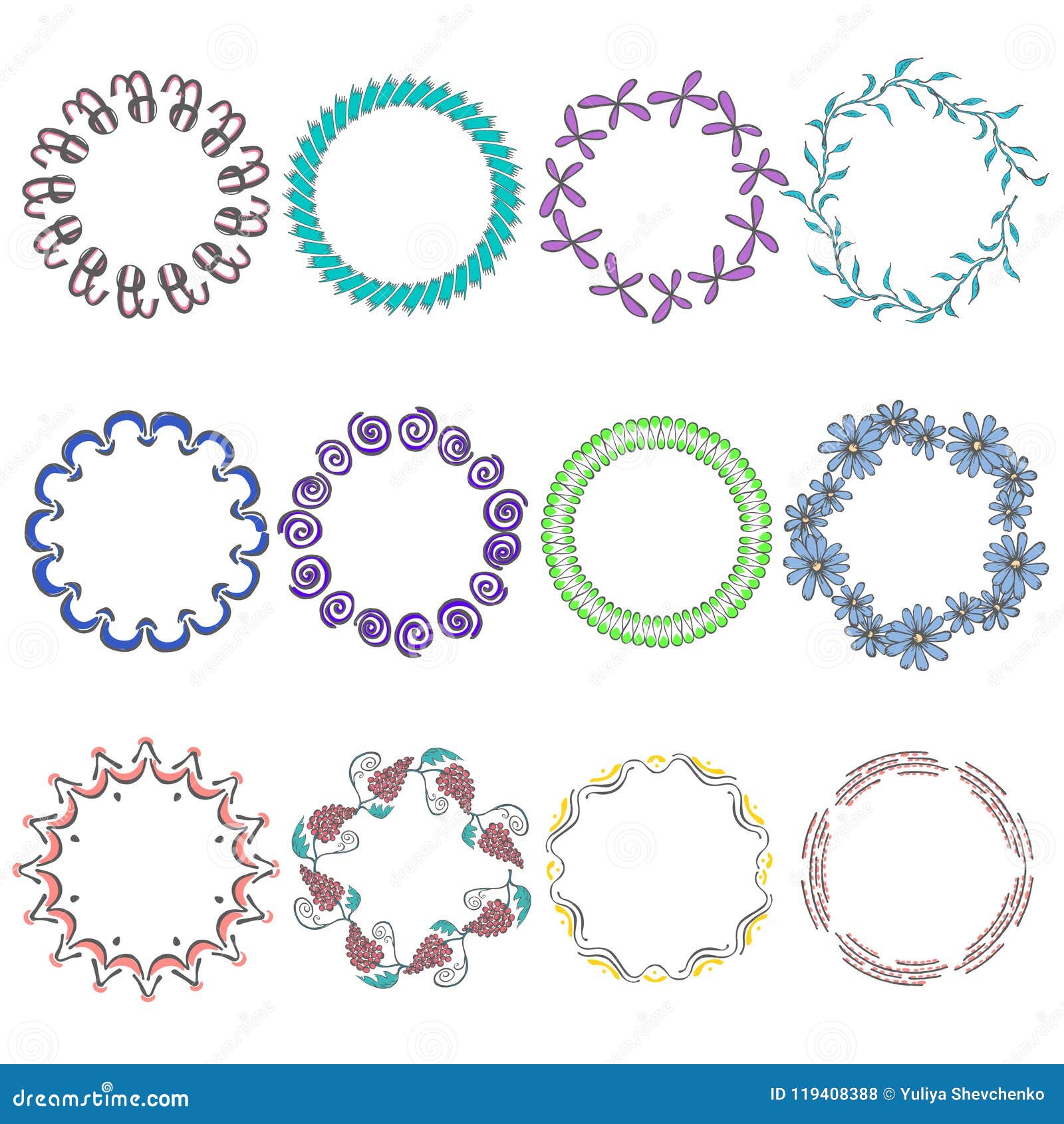 Set with Round Hand Drawn Multicolor Frames Stock Vector - Illustration ...