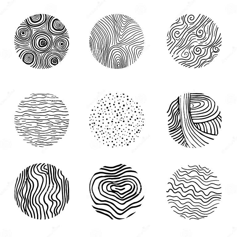 Set of Round Hand Drawn Patterns and Textures. Hand Drawn Doodle Shapes ...