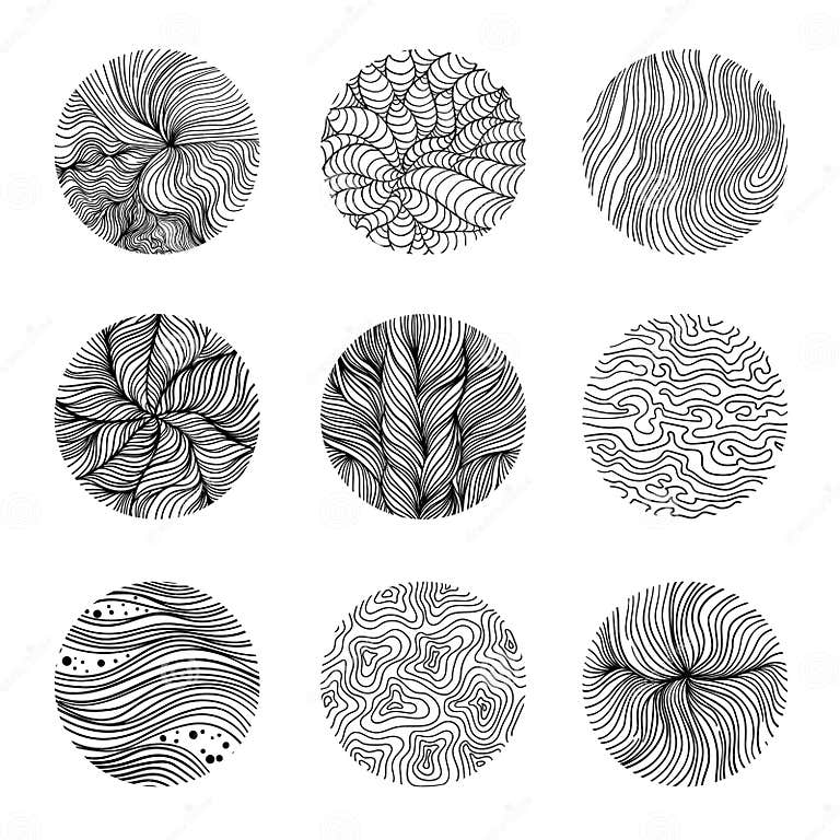 Set of Round Hand Drawn Patterns and Textures. Hand Drawn Doodle Shapes ...
