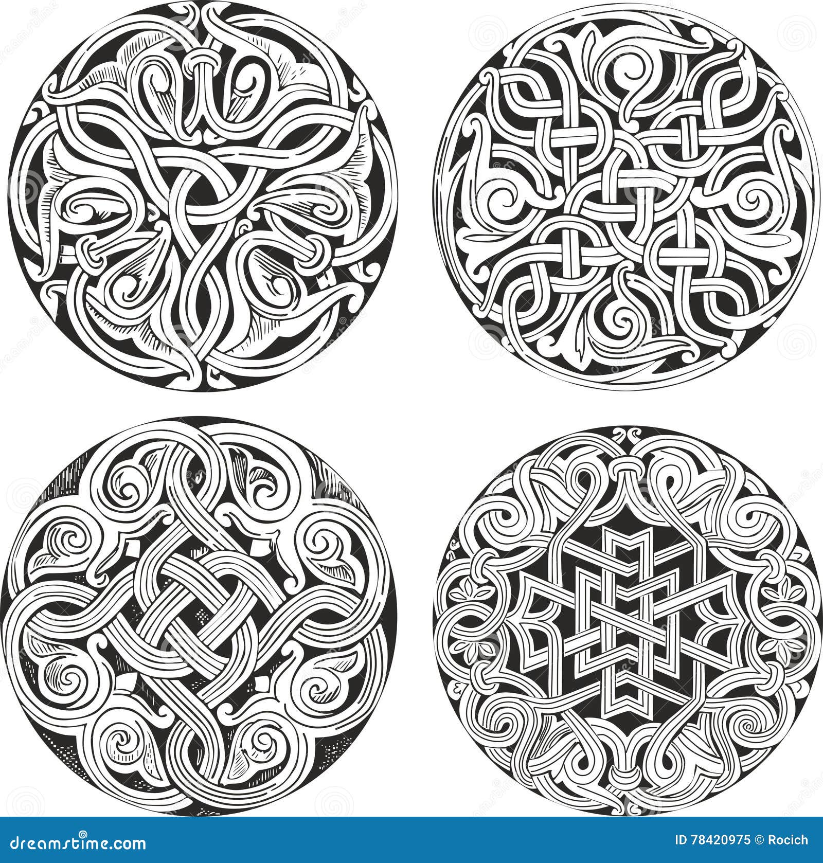 Set of Round Knot Decorative Patterns Stock Vector - Illustration of ...