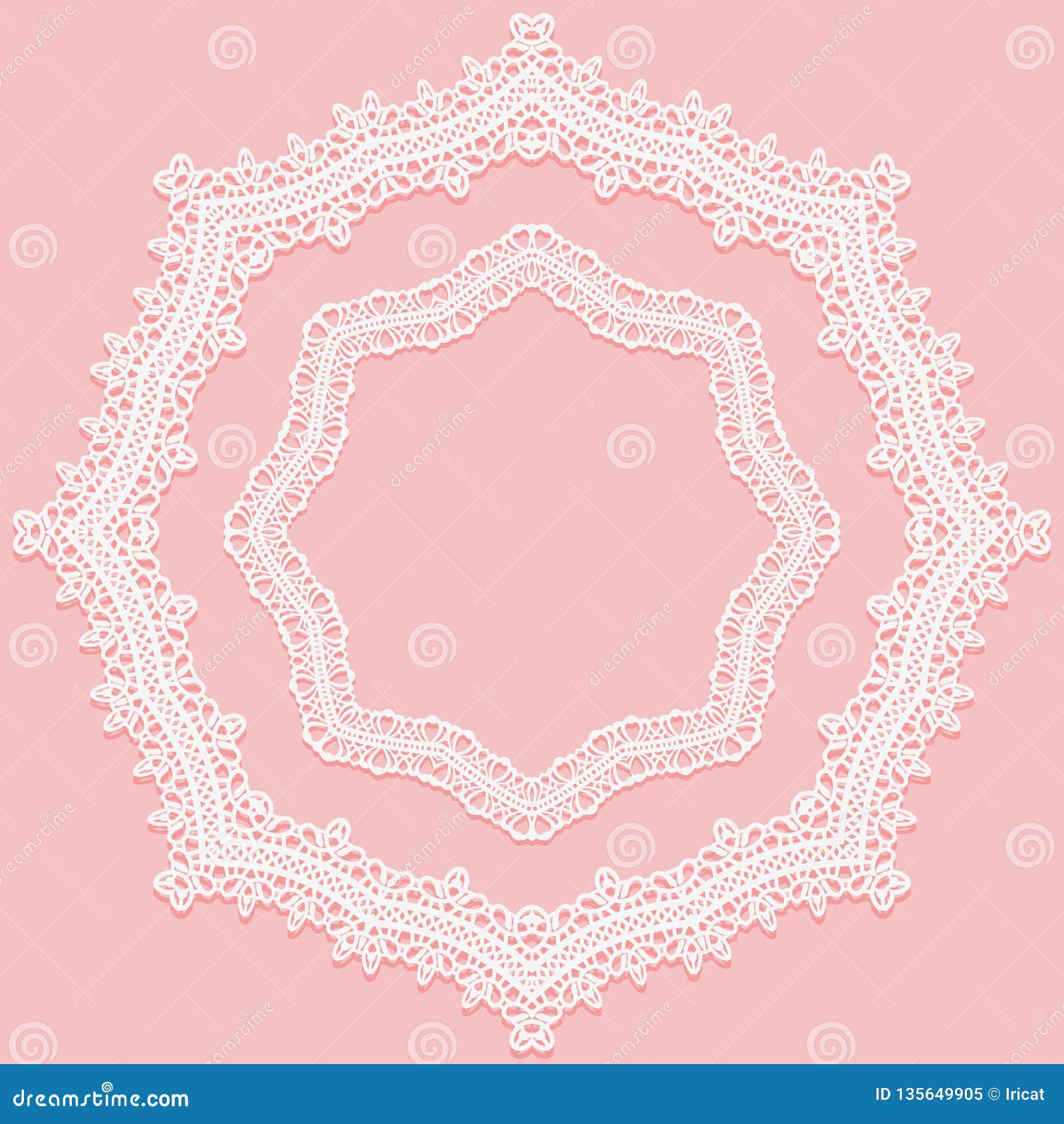 Set of Round Lace Frames. White on Pink Background Stock Vector ...