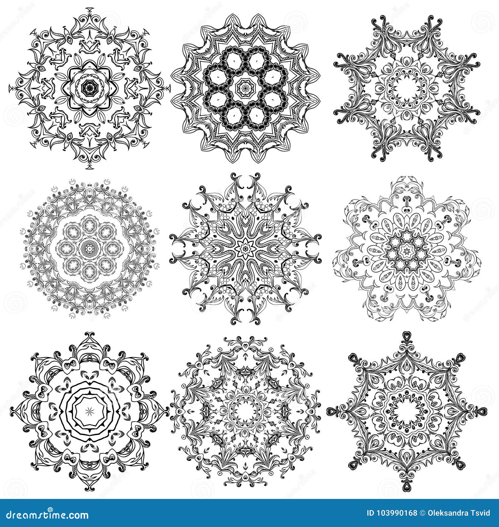 Set of round lace pattern stock vector. Illustration of curve - 103990168