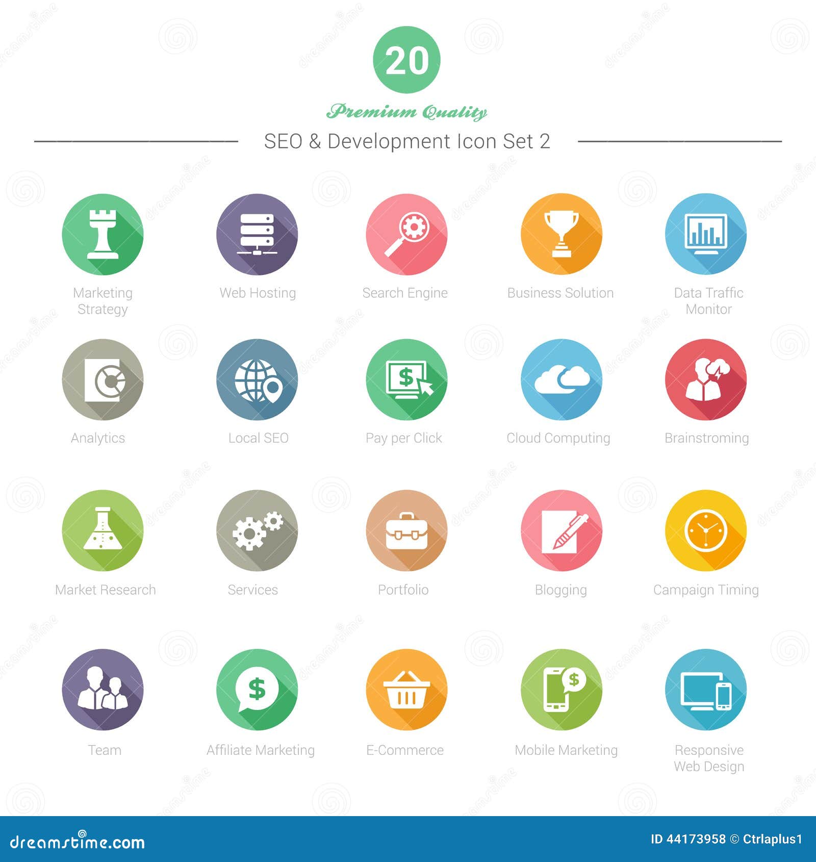 Set of Round Long Shadow SEO and Development Icons Set 2 Stock Vector ...