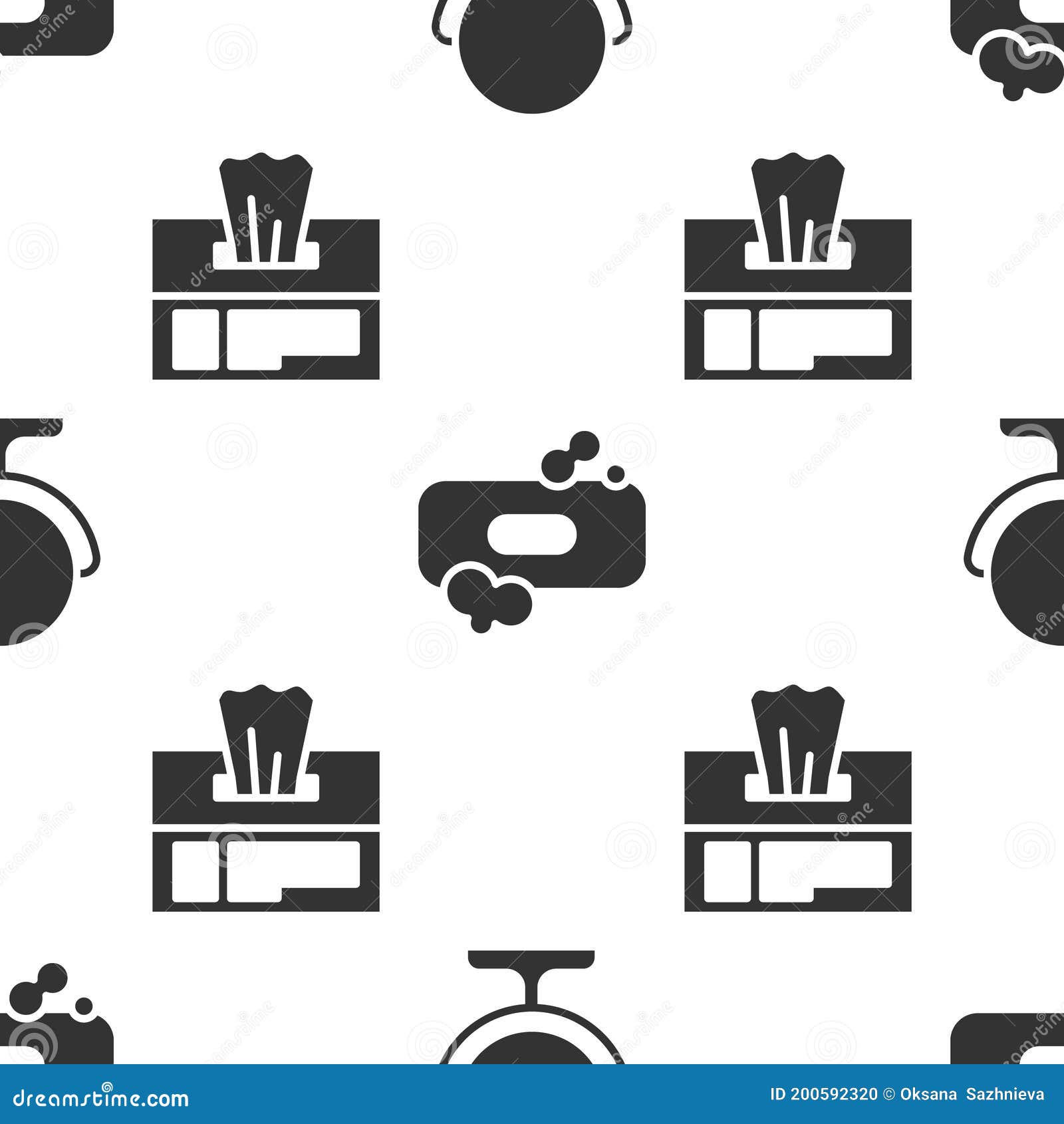 Set Round Makeup Mirror, Bar of Soap and Wet Wipe Pack on Seamless ...