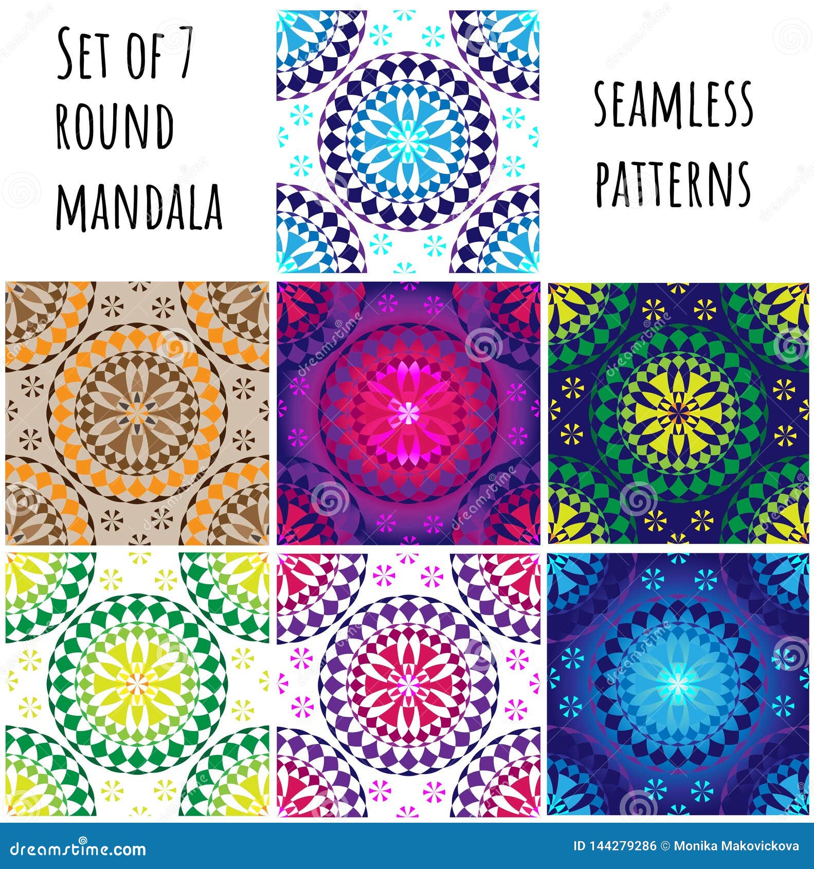 Set of Round Mandala Vector Seamless Patterns Stock Vector ...